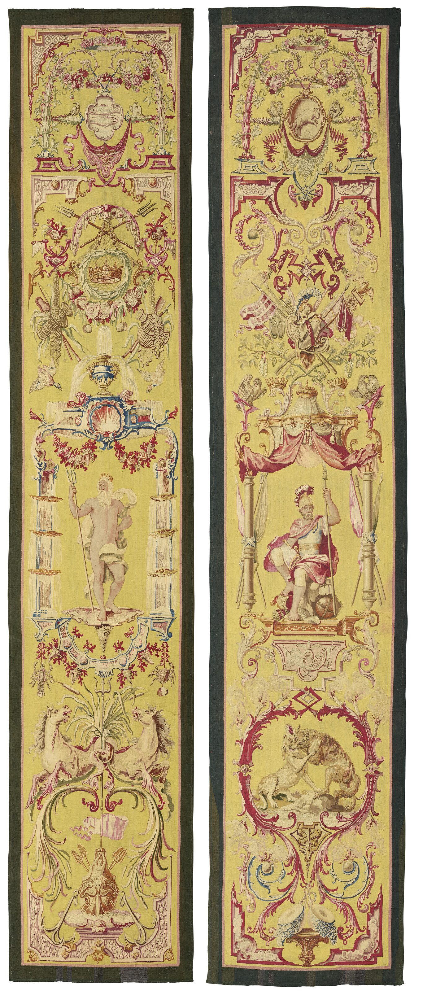TWO GOBELINS TAPESTRY PANELS FROM THE SERIES 'LES DOUZE MOIS GROTESQUES ...