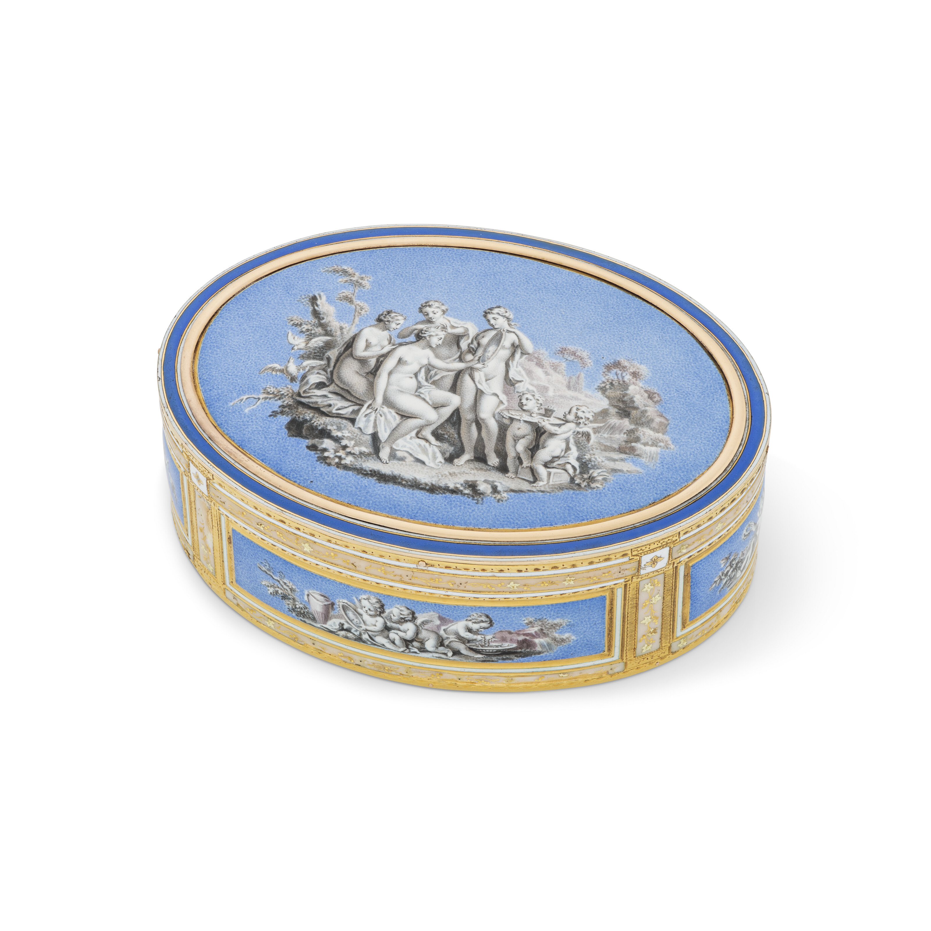 A GERMAN ENAMELLED GOLD SNUFF-BOX, POSSIBLY BY FRANCOIS-CLAUDE THEREMIN ...