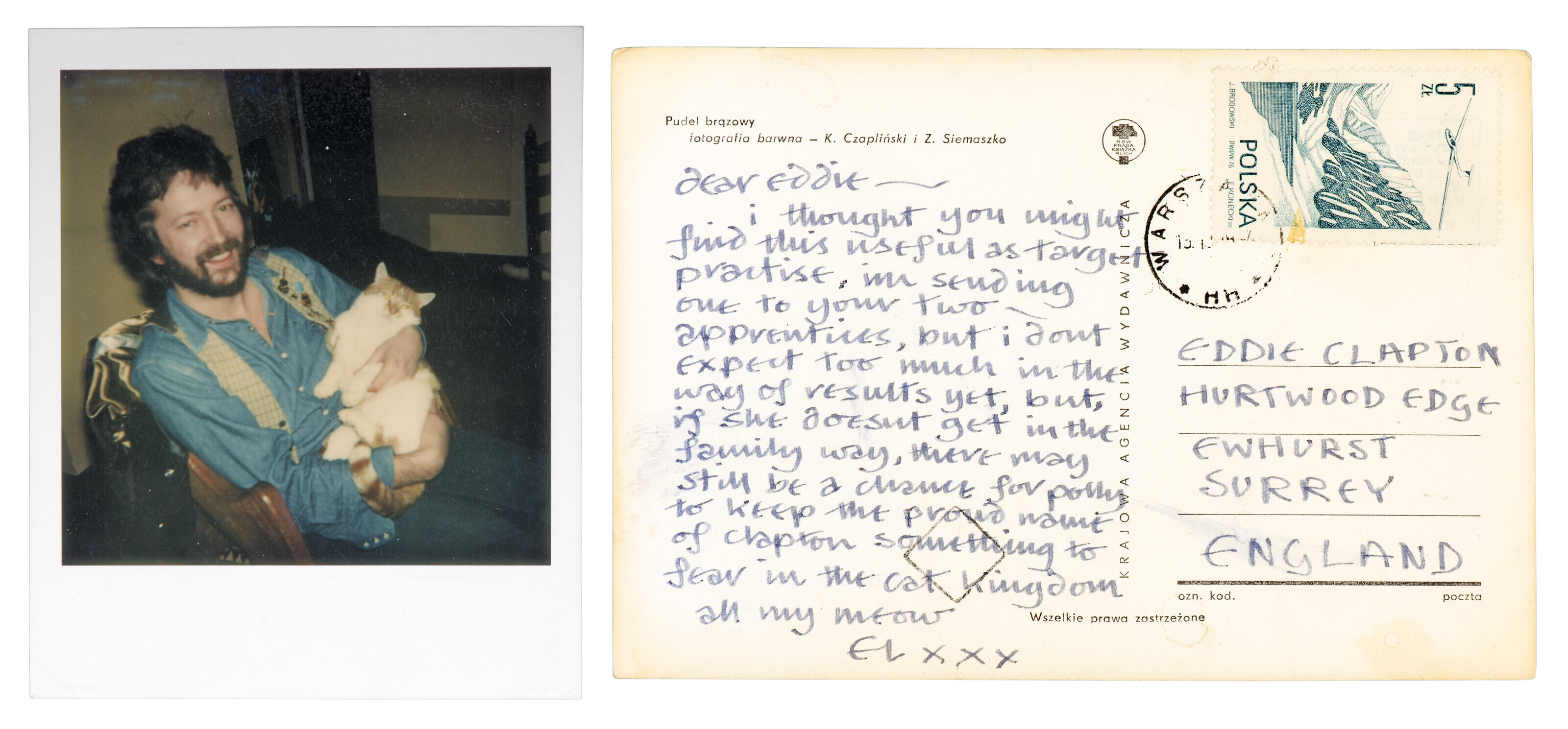 Eric Clapton, Three handwritten postcards and a Polaroid photograph ...