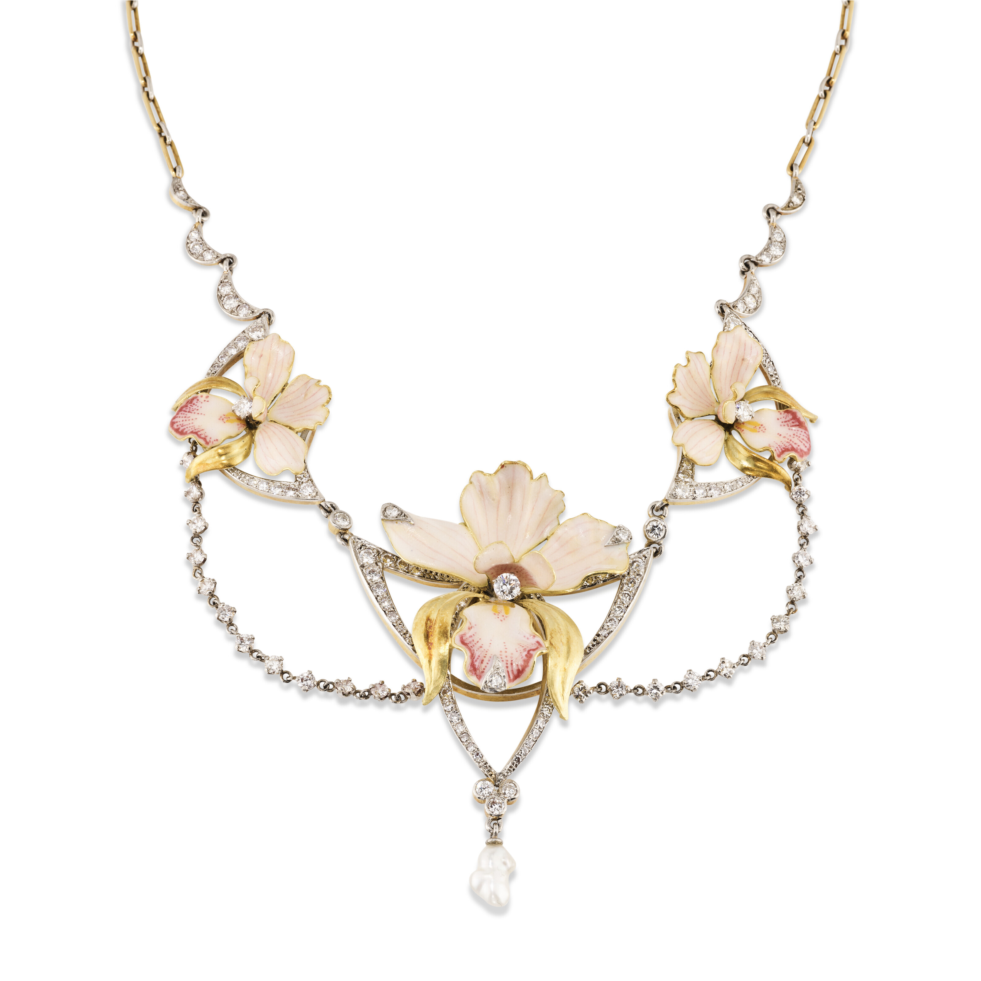 Pattie Boyd, An enamel, pearl and diamond necklace by Mick Milligan ...