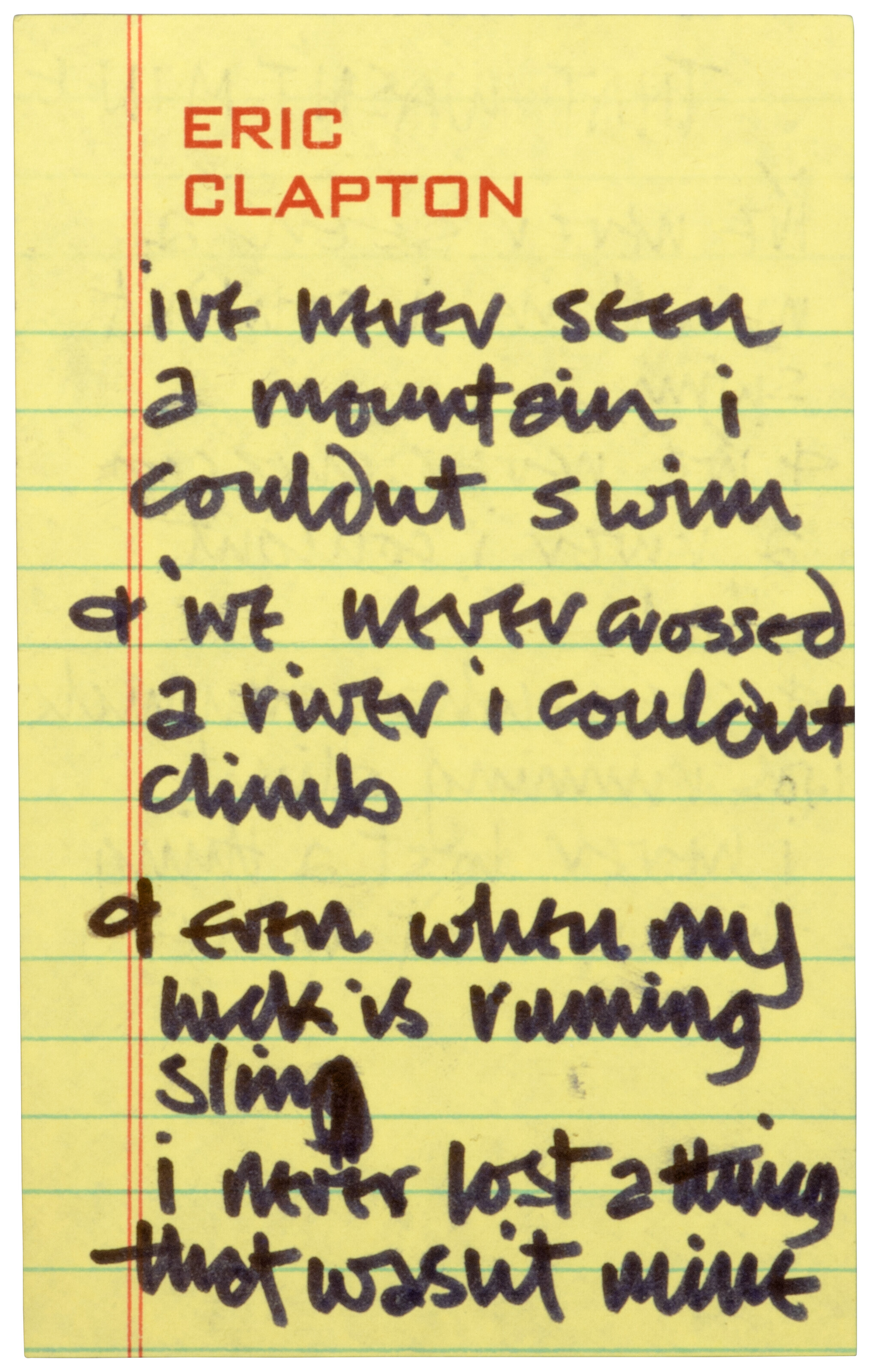 Eric Clapton, Handwritten working lyrics, circa 1980 | Christie’s