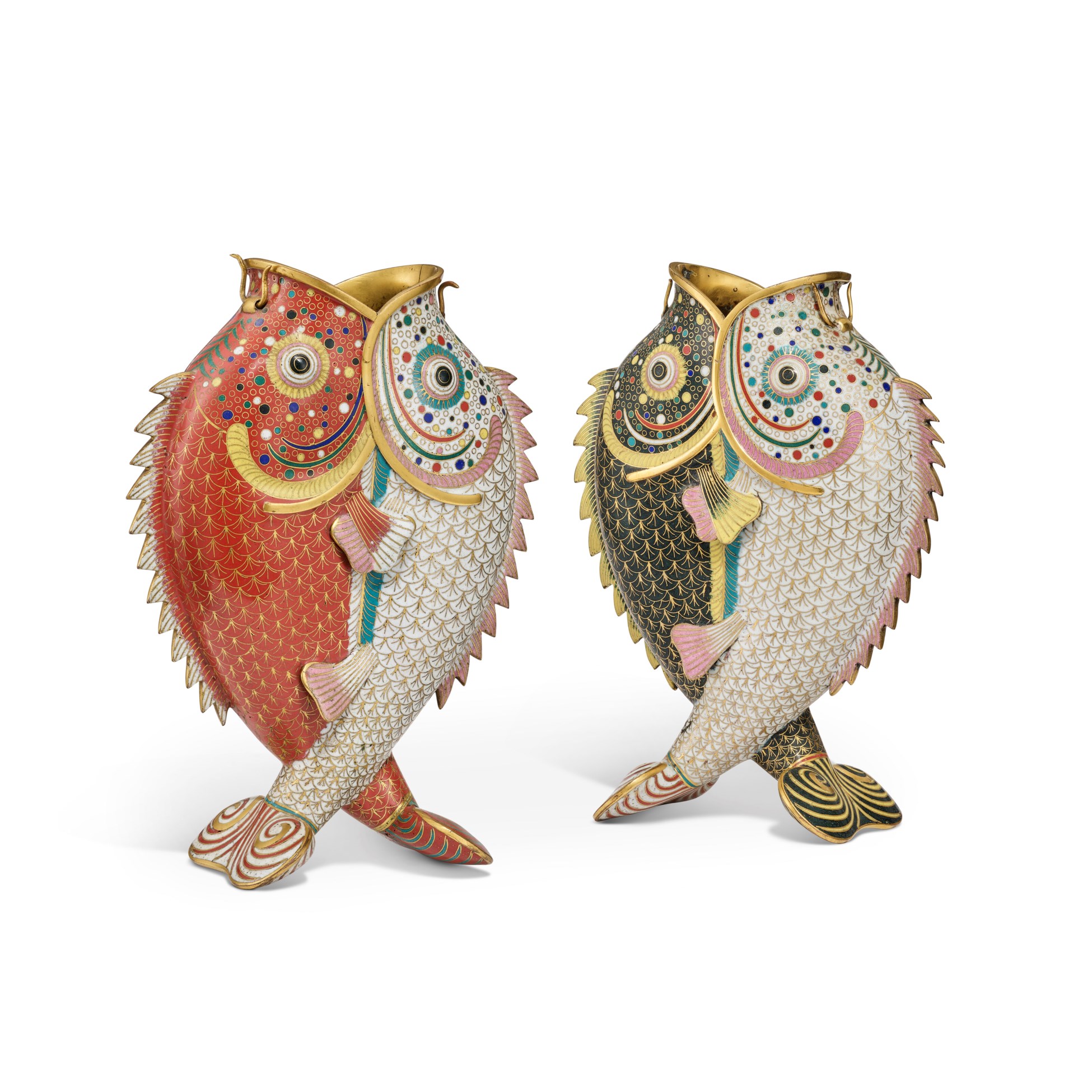 TWO CLOISONNE ENAMEL 'TWIN FISH' VASES, CHINA, QING DYNASTY, QIANLONG ...