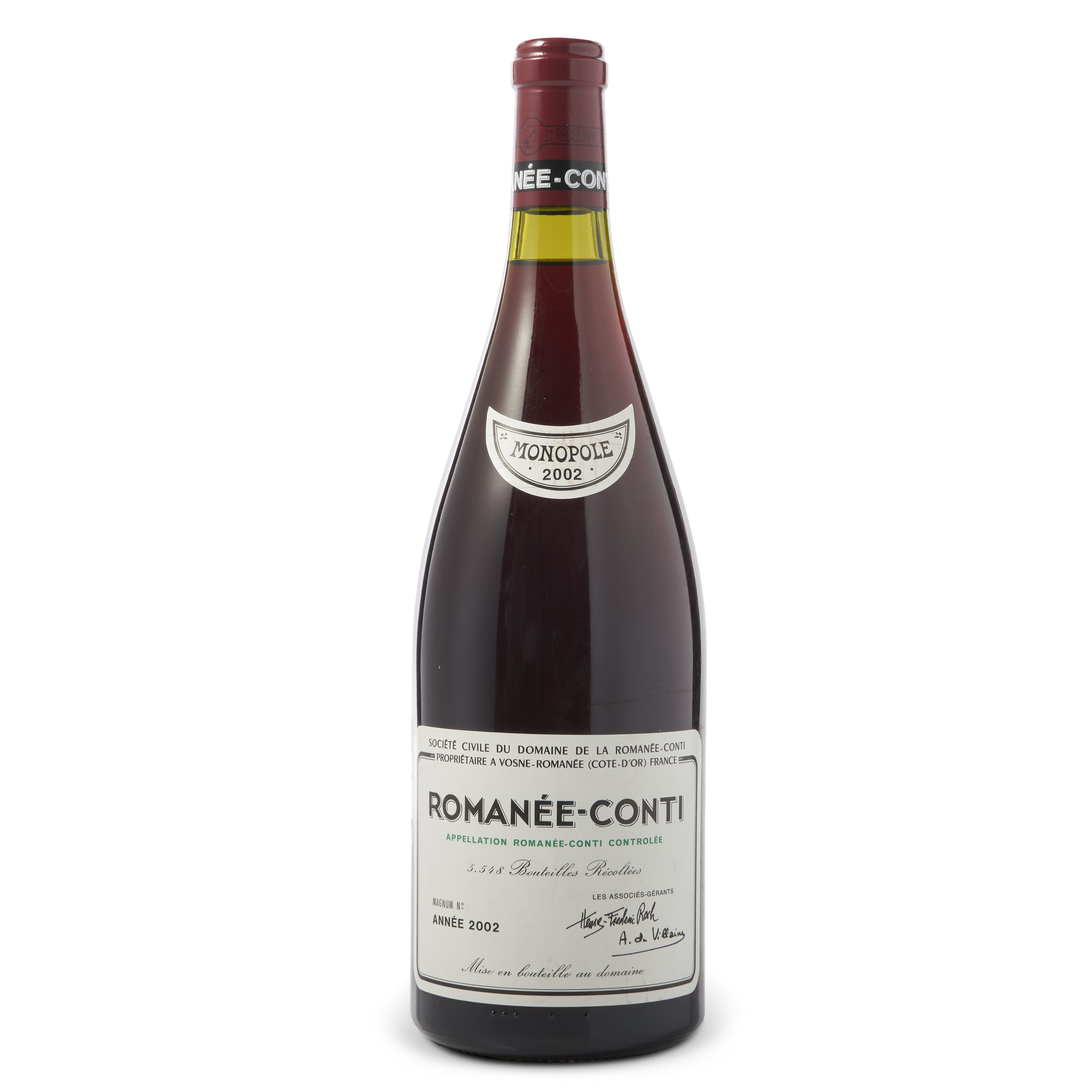 Domaine de la Romanée-Conti, Romanée-Conti 2002, Scuffed capsule. Scuffed vintage neck label ...