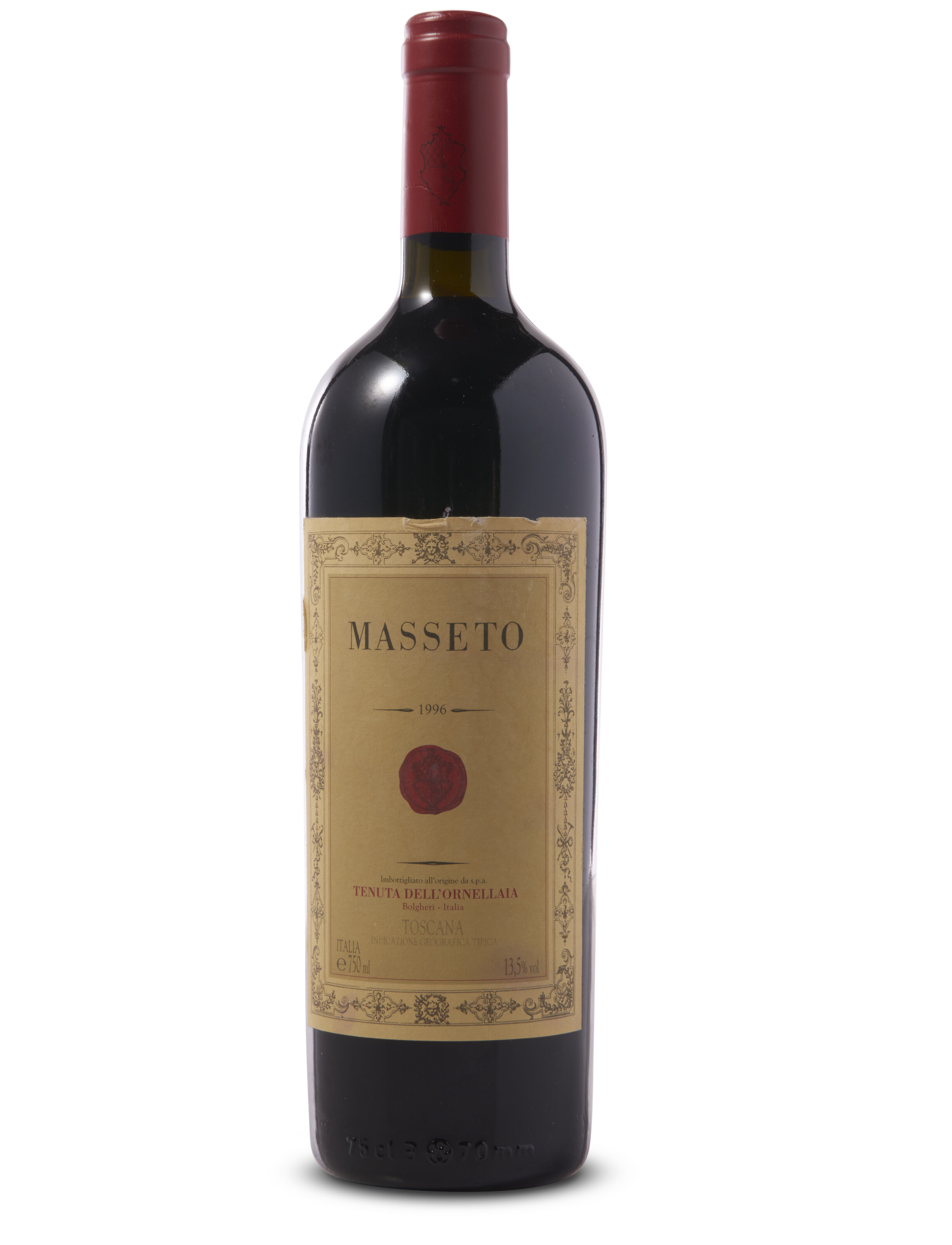 Masseto, Toscana 1996, Bin-soiled labels. Five slightly damaged labels ...