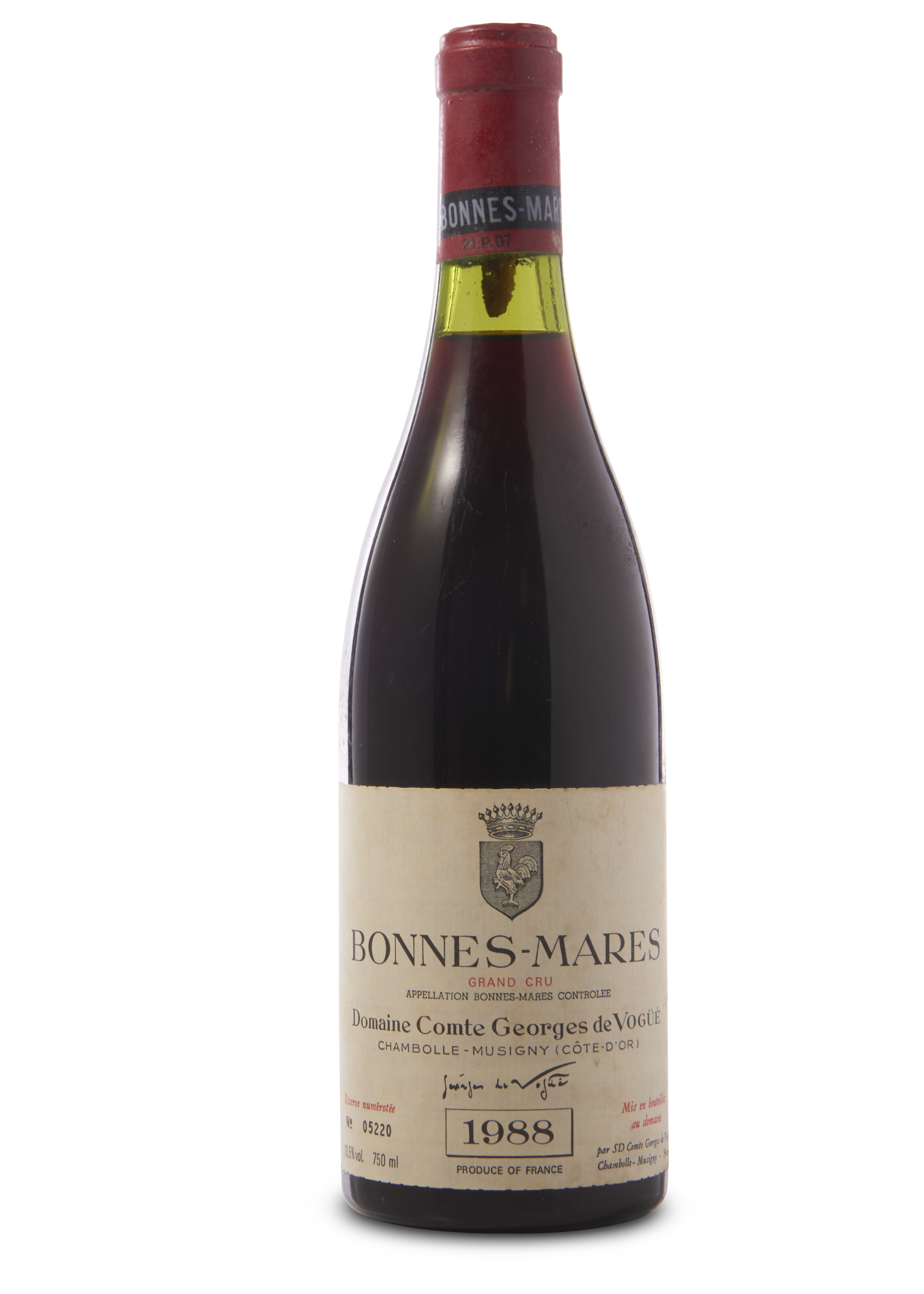 Domaine Comte Georges de Vogüé, Bonnes Mares 1988, Bin-soiled labels. Four marked labels. Two ...