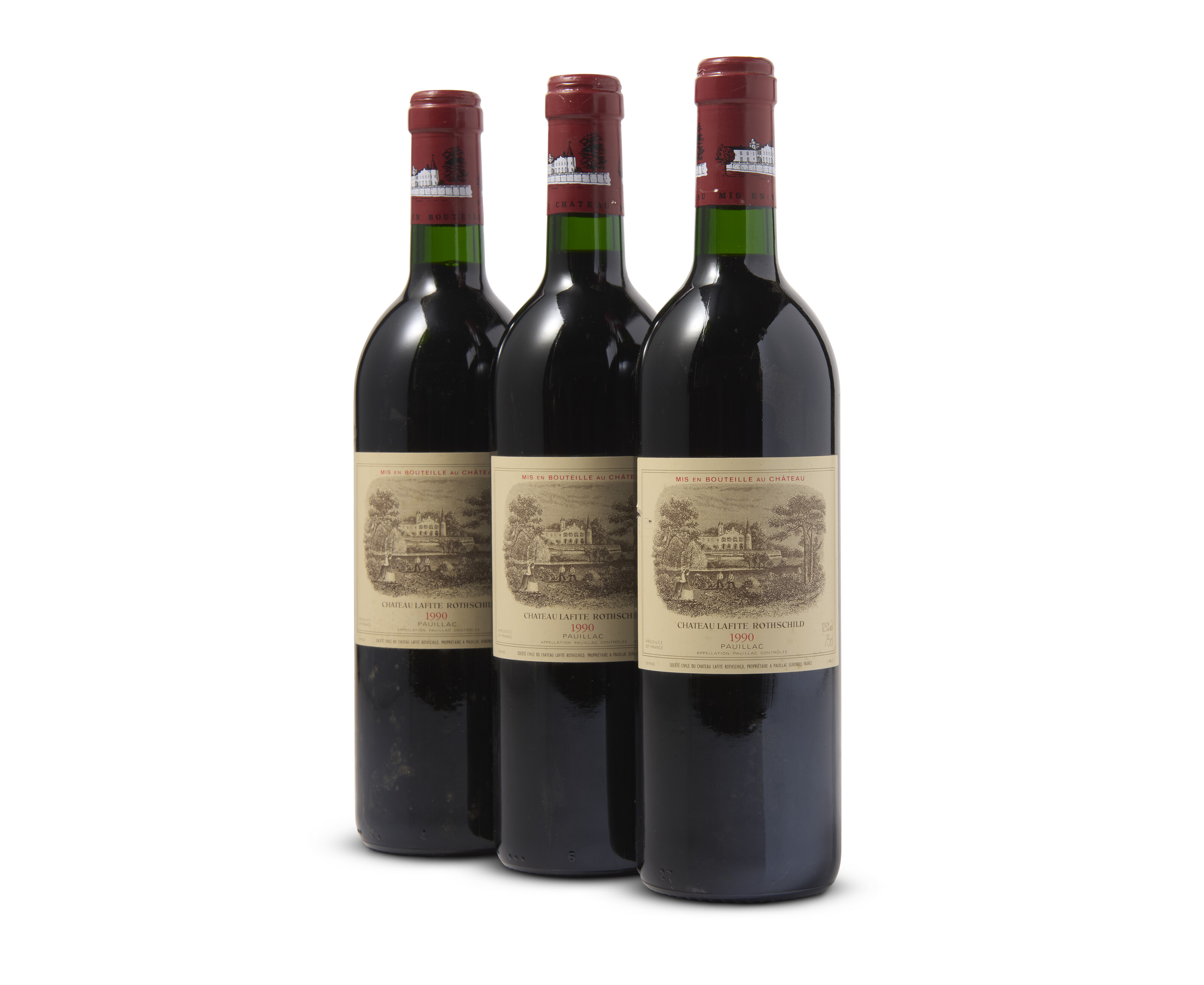 Château Lafite Rothschild 1990, Slightly bin-soiled labels. Three ...
