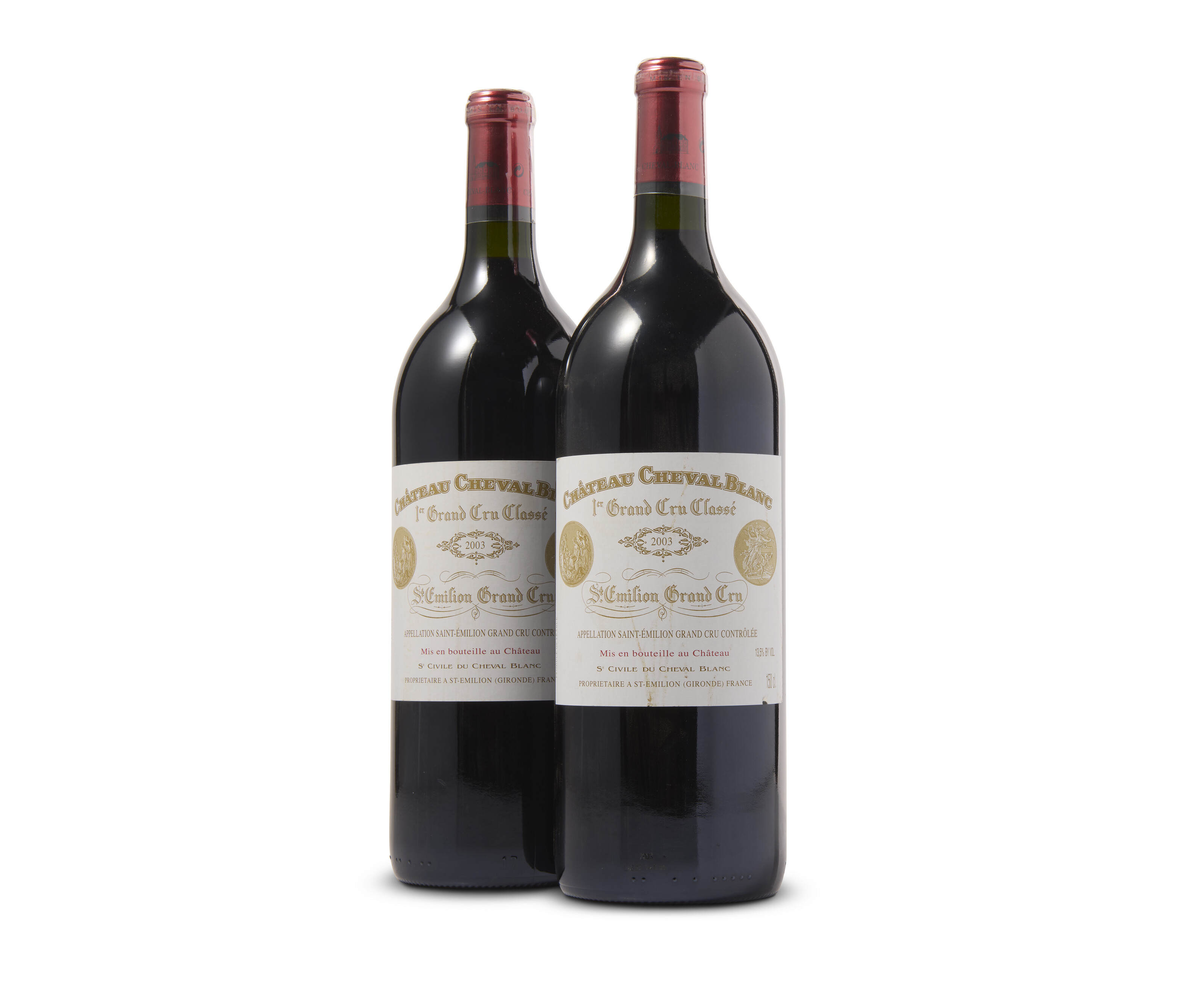 Château Cheval Blanc 2003, One slightly bin-soiled and scuffed labels ...