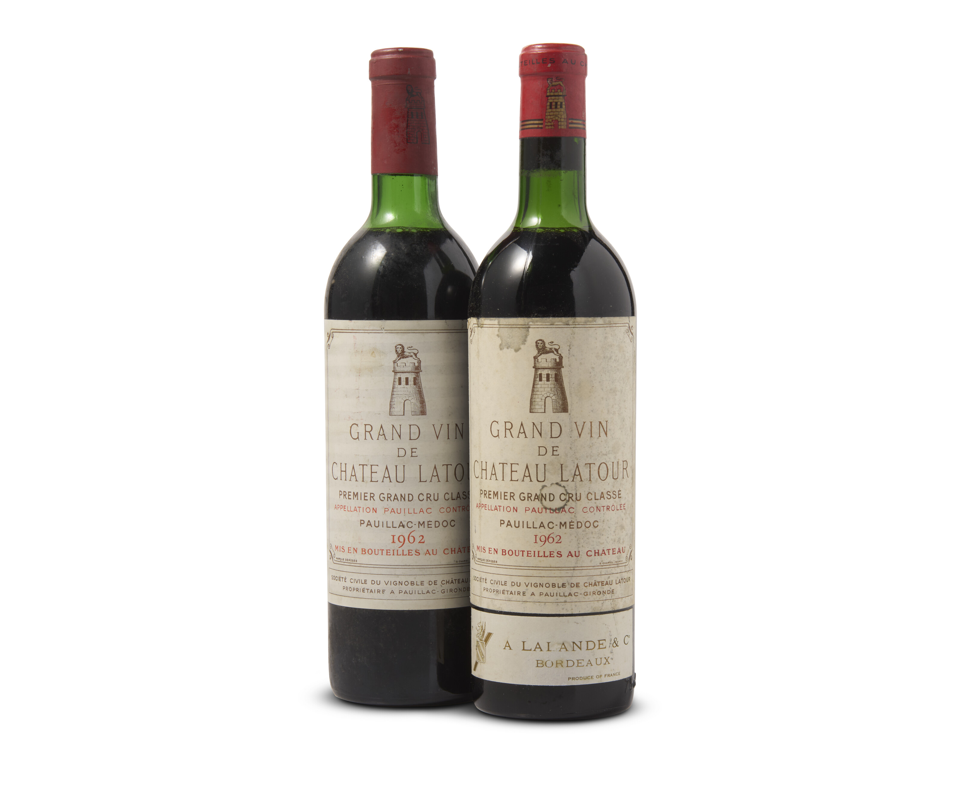 Château Latour 1962, Two different capsule styles. Scuffed and slightly ...