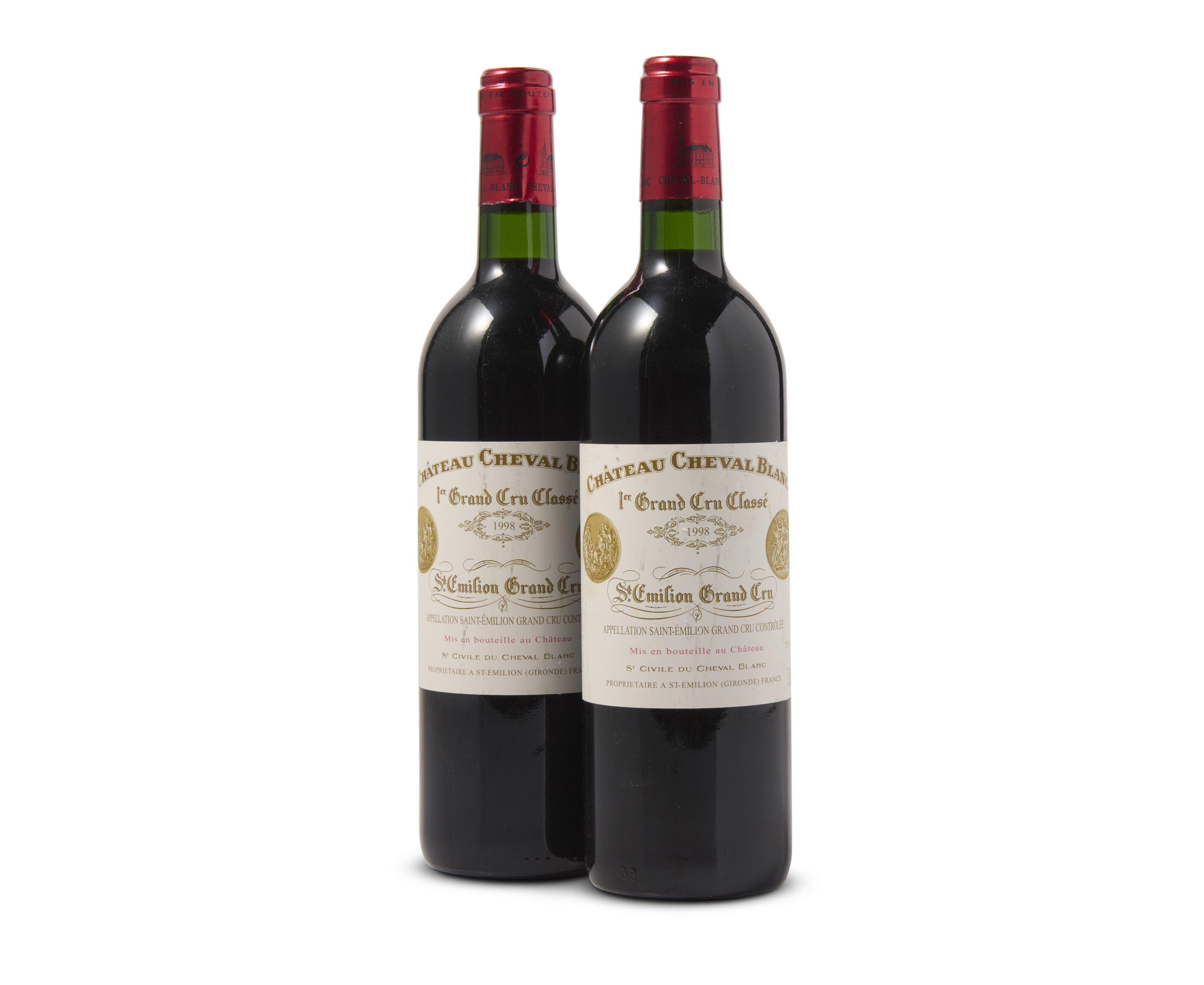 Château Cheval Blanc 1998, Slightly nicked capsules. Five slightly bin ...