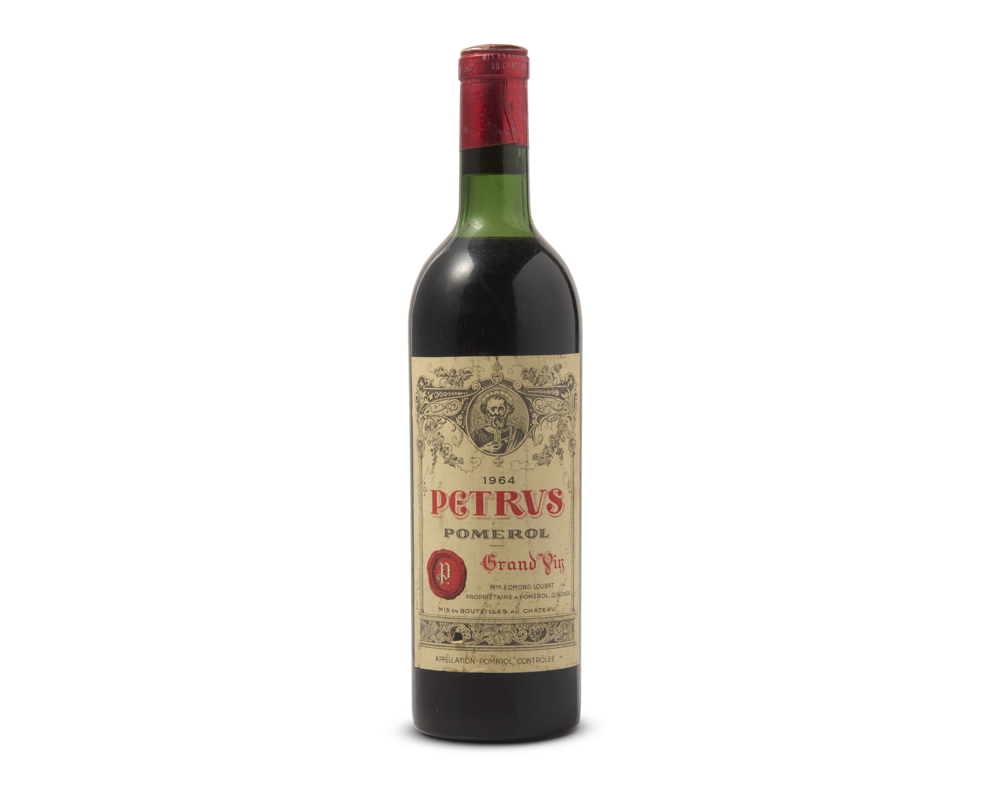 Petrus 1964, Scuffed and creased capsule. Bin-soiled and slightly ...