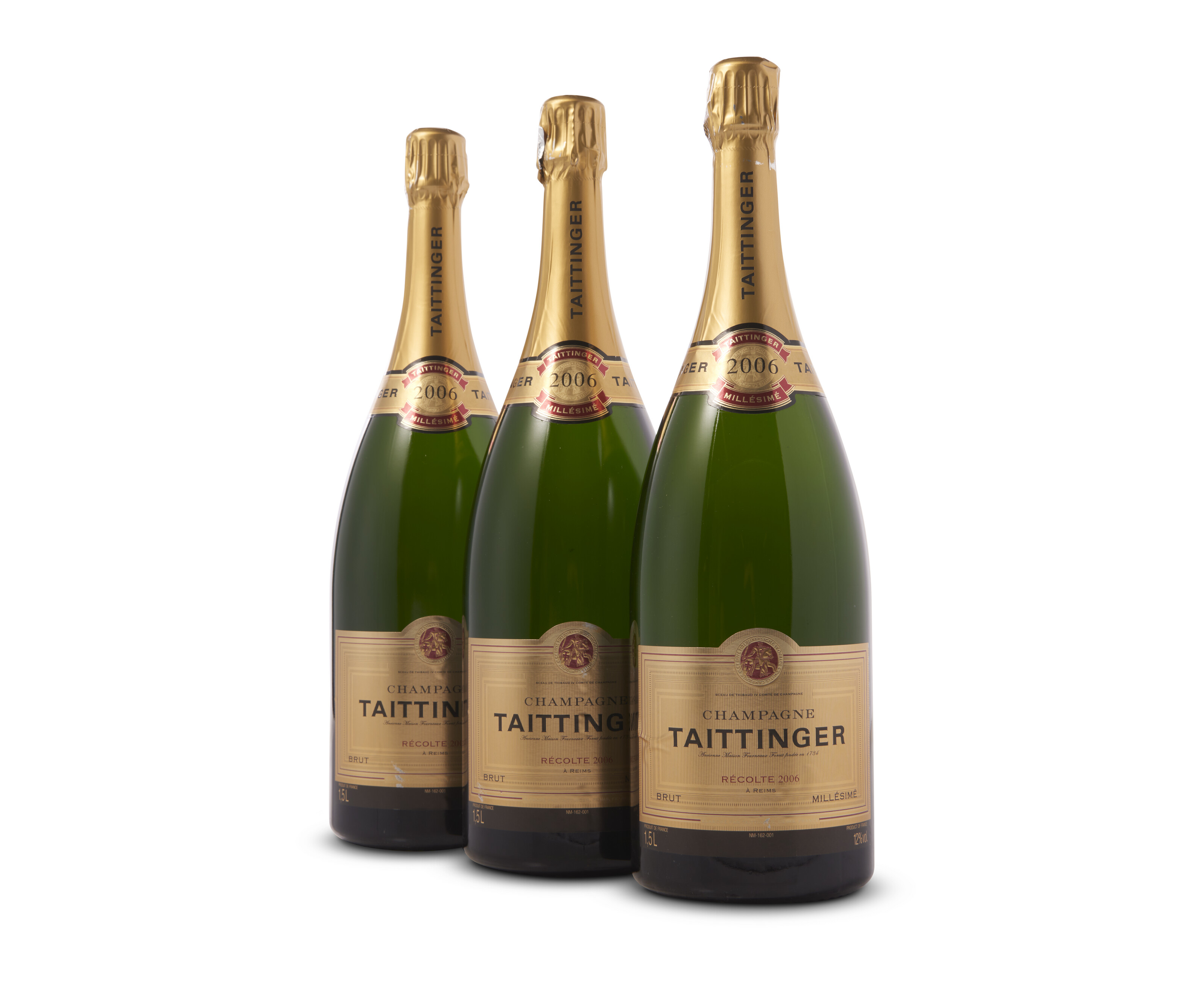 Taittinger, Brut Millésimé 2006, In three-magnum original cartons ...
