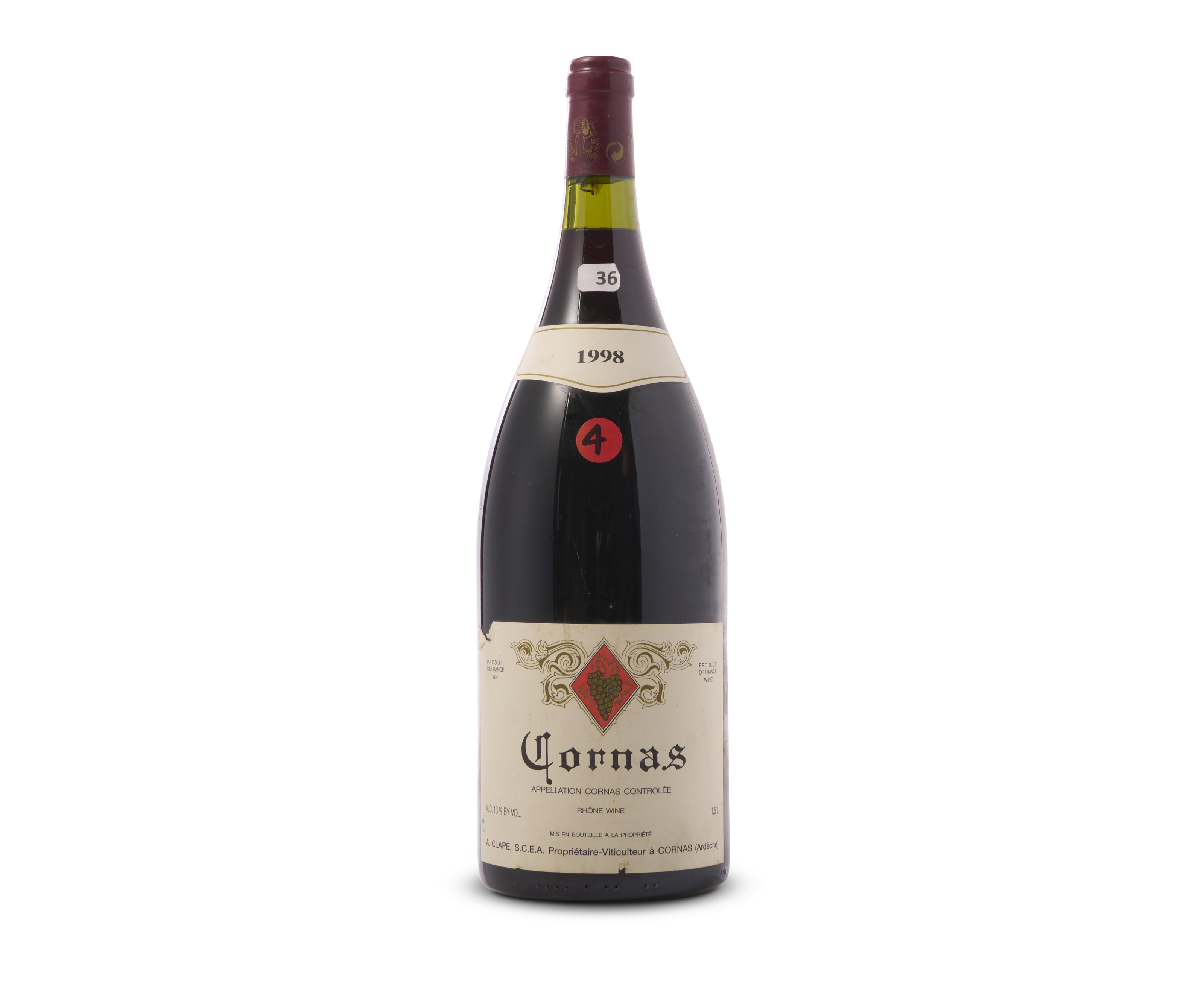 Auguste Clape, Cornas 1998, Scuffed capsule. Slightly damaged label ...