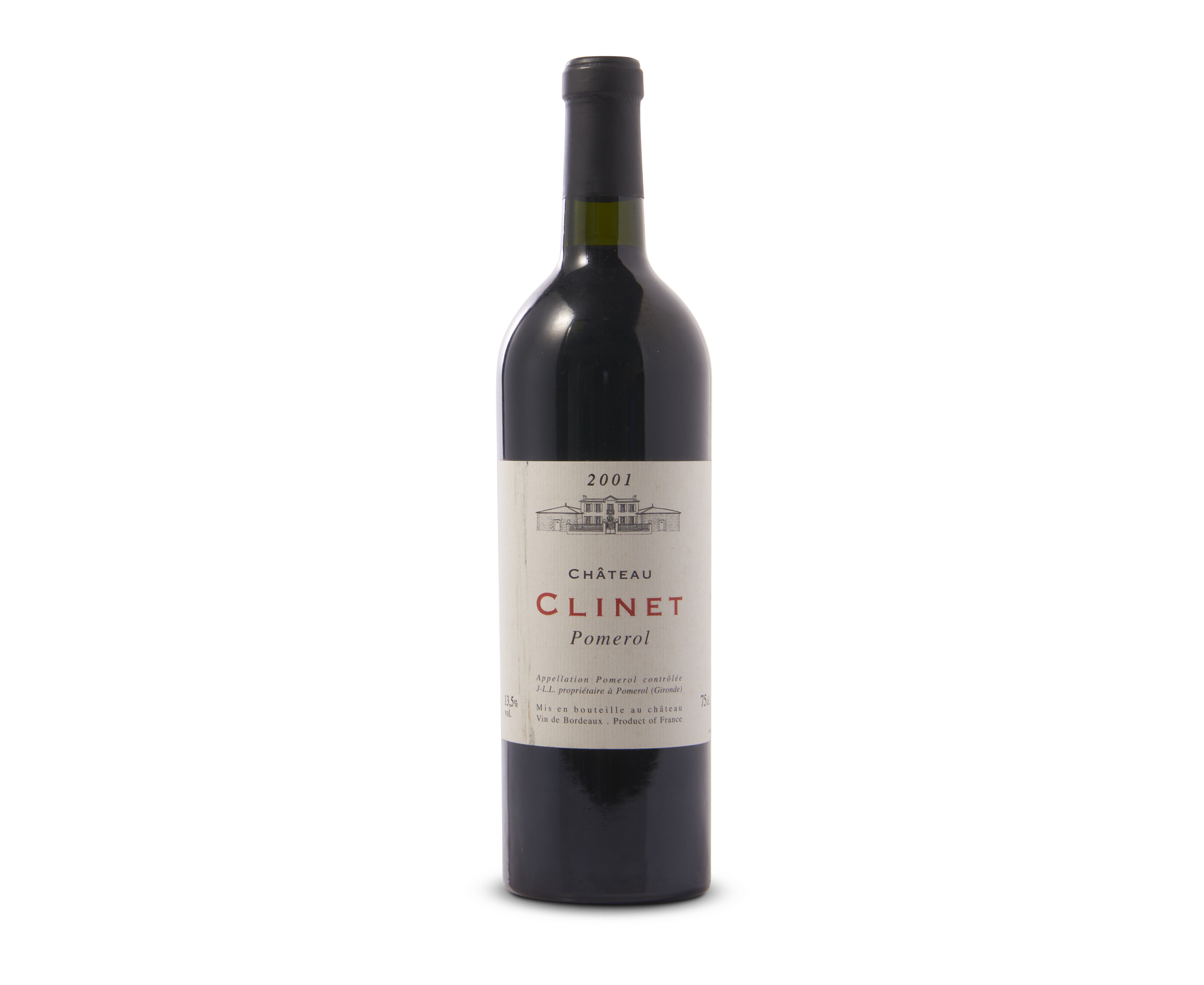 Château Clinet 2001, PomerolSlightly bin-soiled labels. Two stained ...