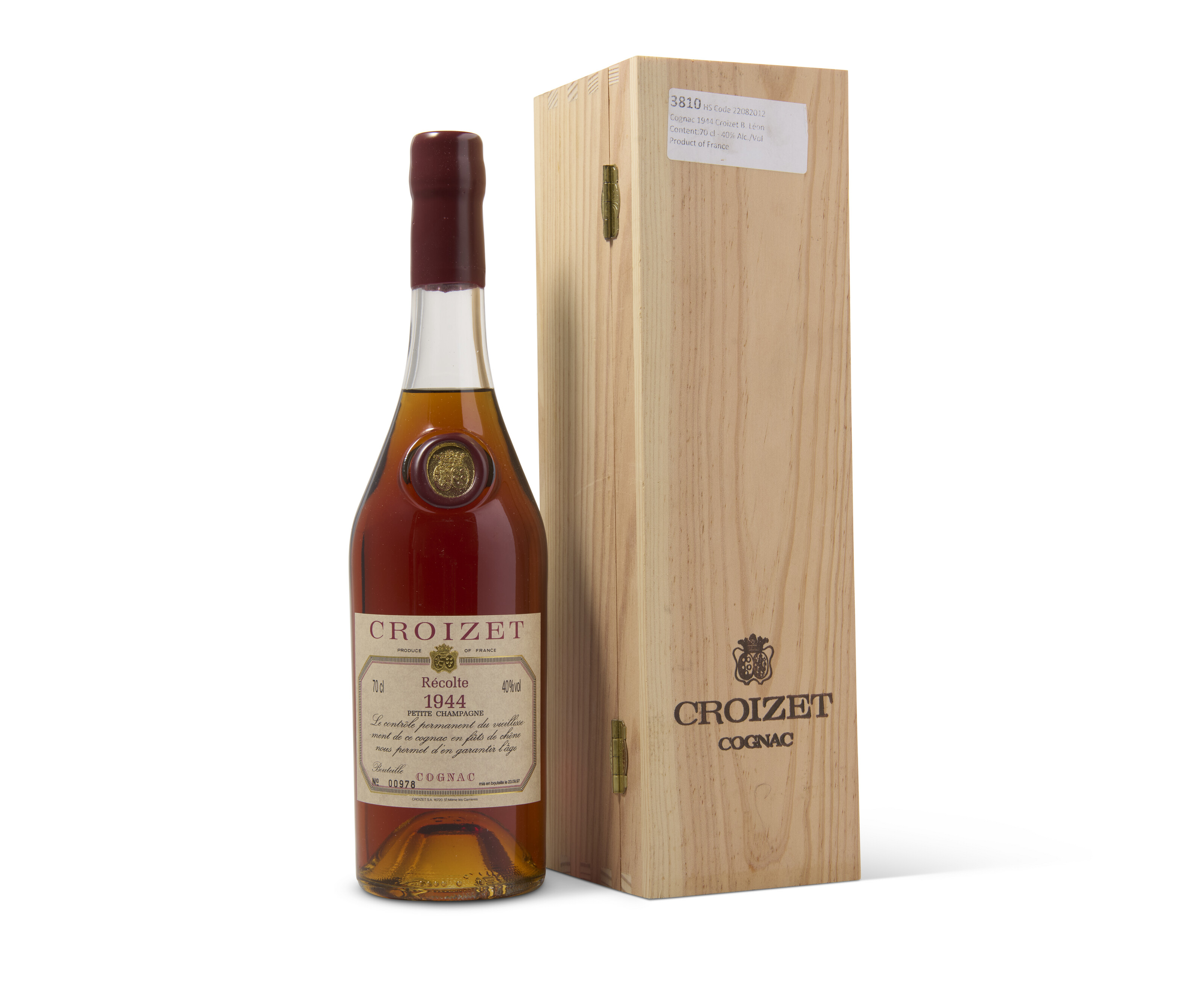 Croizet B. Léon, Petit Champagne Cognac 1944, In original wooden cases ...