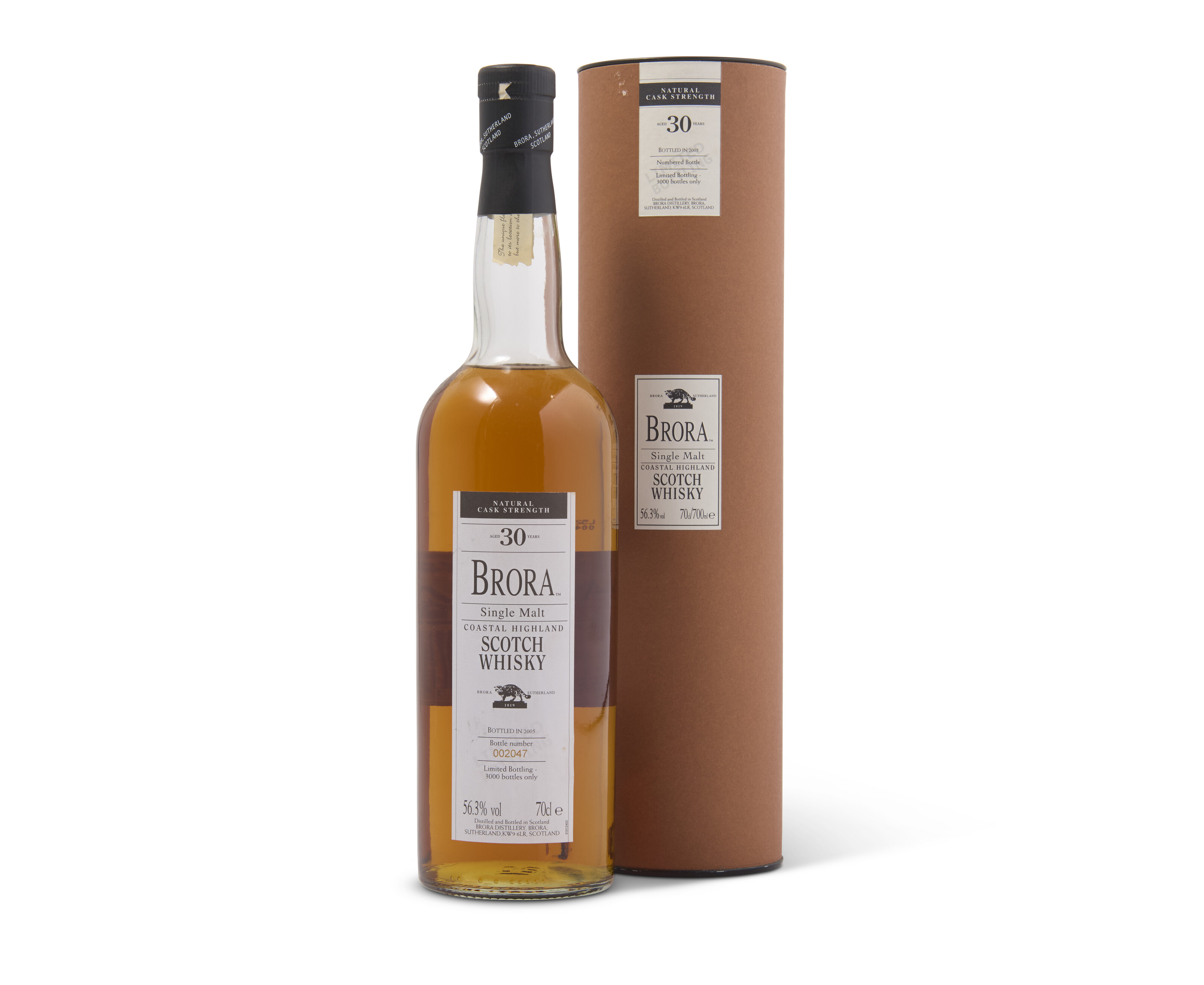 Brora, 30 Year Old, In presentation tube. Bottled in 2005. 56.3%. Level: top-shoulder | Christie’s