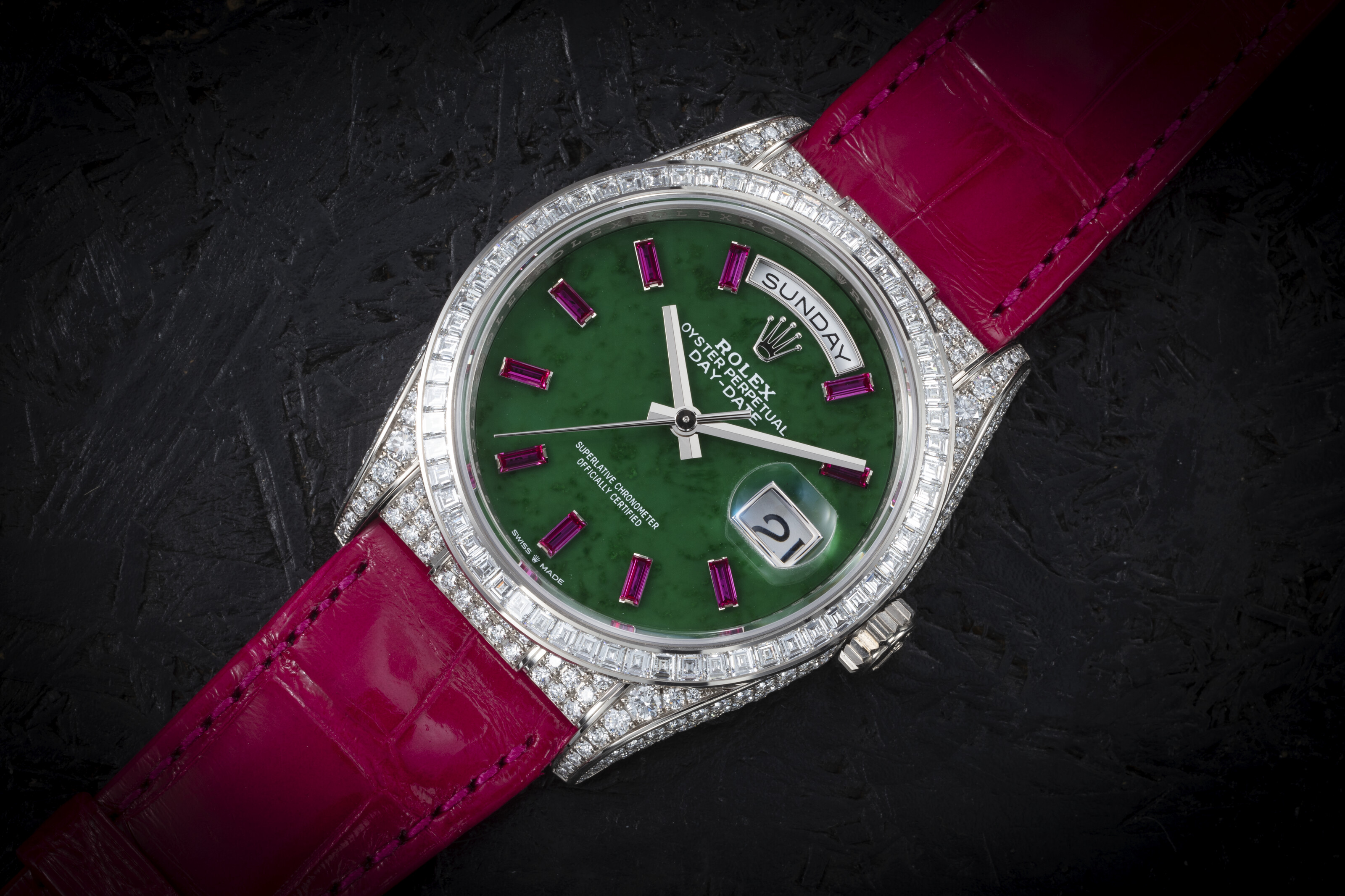 ROLEX, DAY-DATE REF. 128459TBR, A SPECTACULAR GOLD AND DIAMOND-SET ...