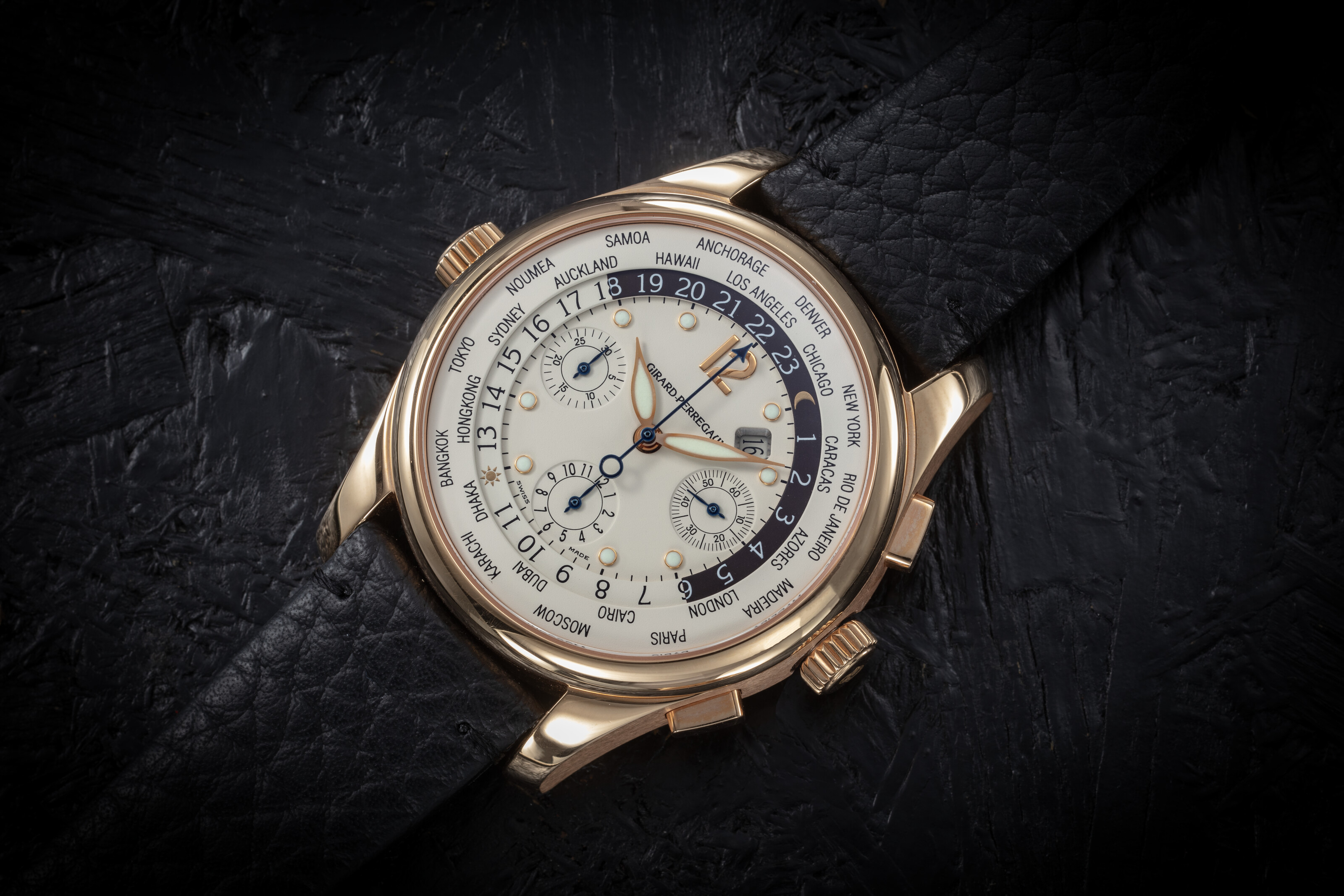 GIRARD-PERREGAUX, WW.TC REF. 4980, A GOLD AUTOMATIC WORLD TIME ...