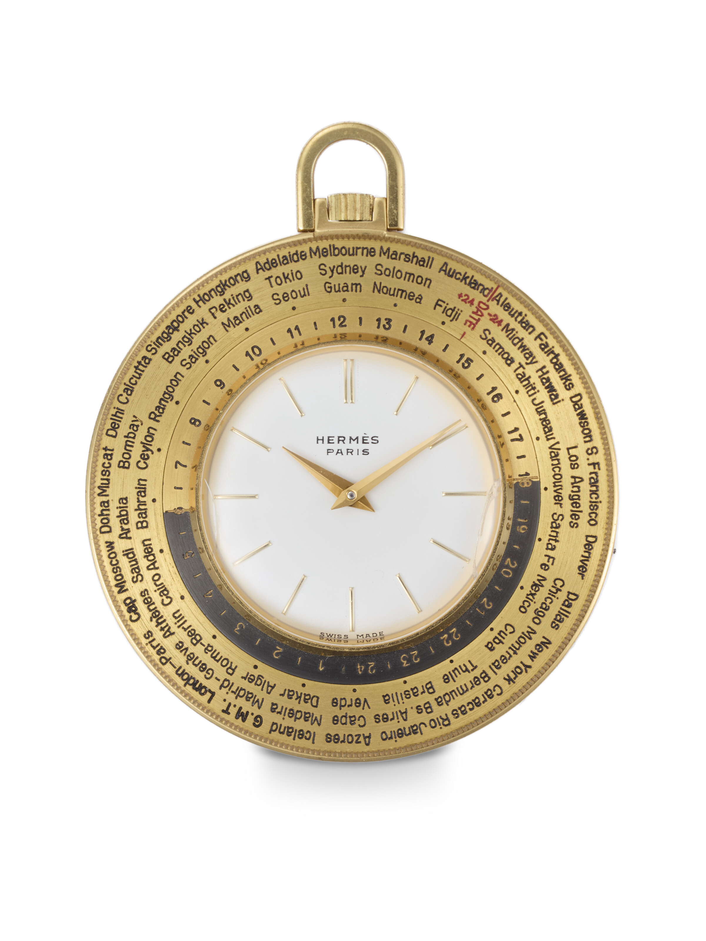 HERMES, WORLDTIME, A FINE GILT BRASS WORLD TIME POCKET WATCH, | Christie’s