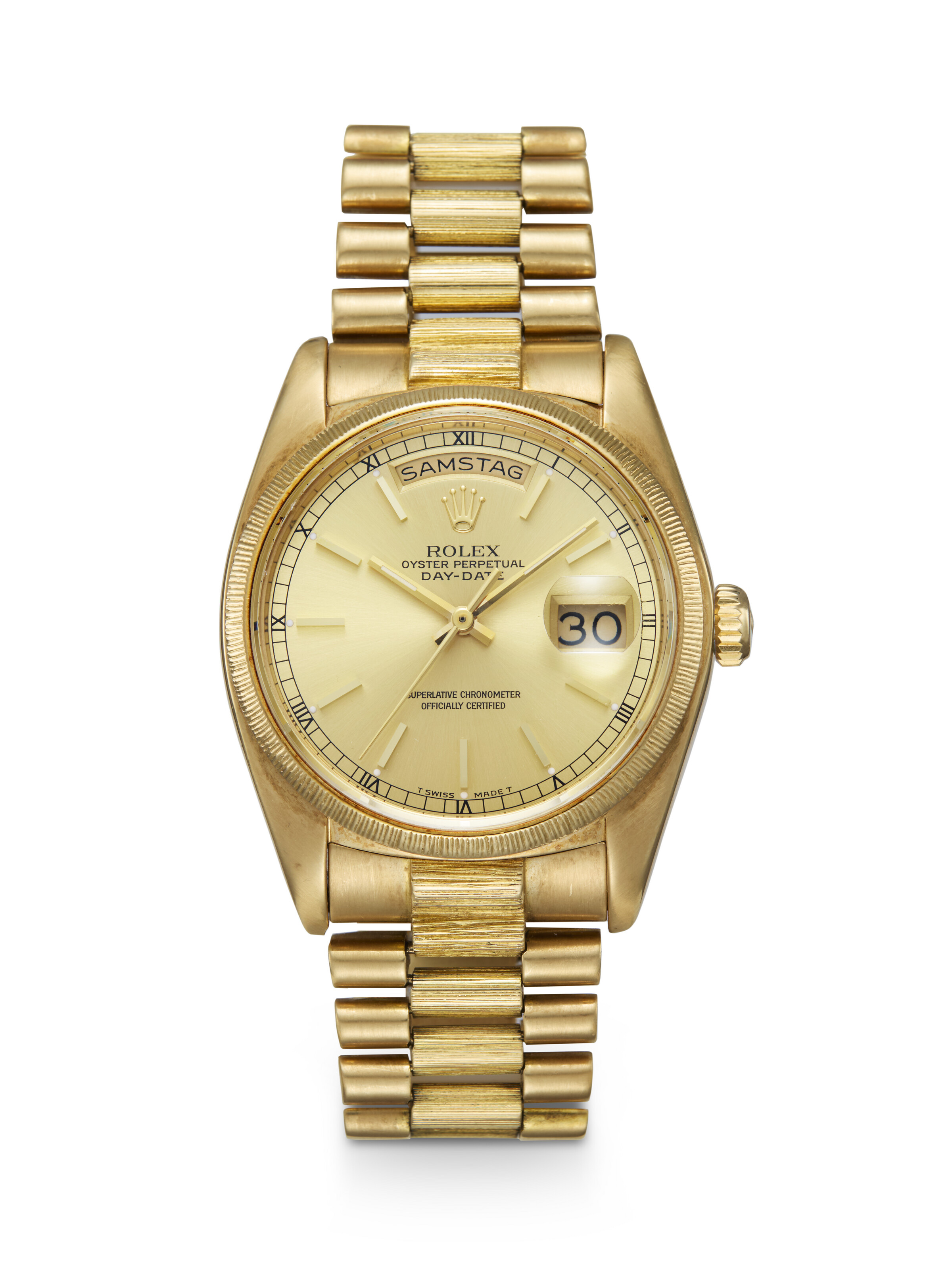 ROLEX, DAY-DATE REF. 18078, A GOLD AUTOMATIC WRISTWATCH WITH BARK ...