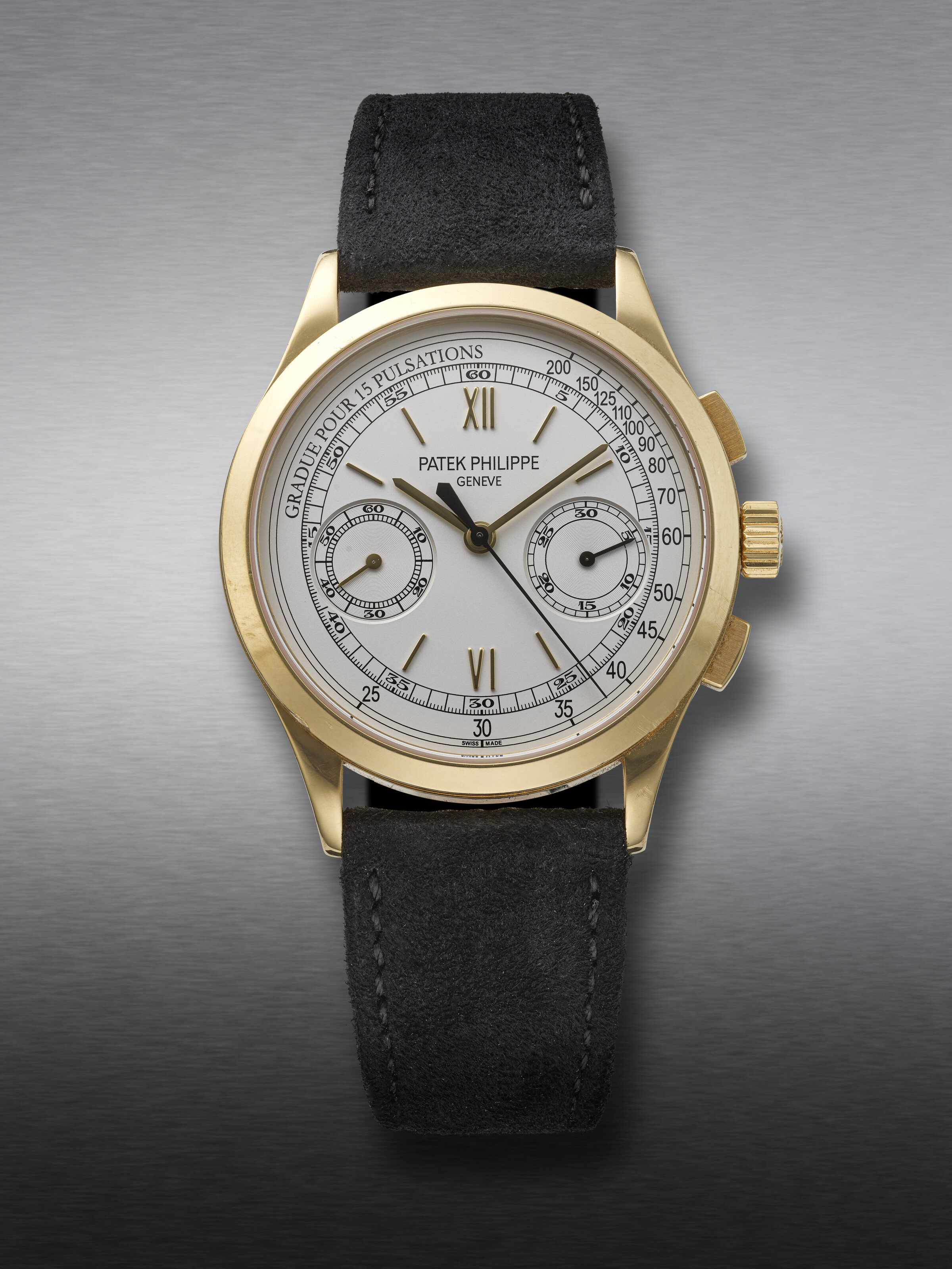 PATEK PHILIPPE, YELLOW GOLD CHRONOGRAPH WRISTWATCH WITH 15 PULSATION SCALE, REF. 5170J-001 ...