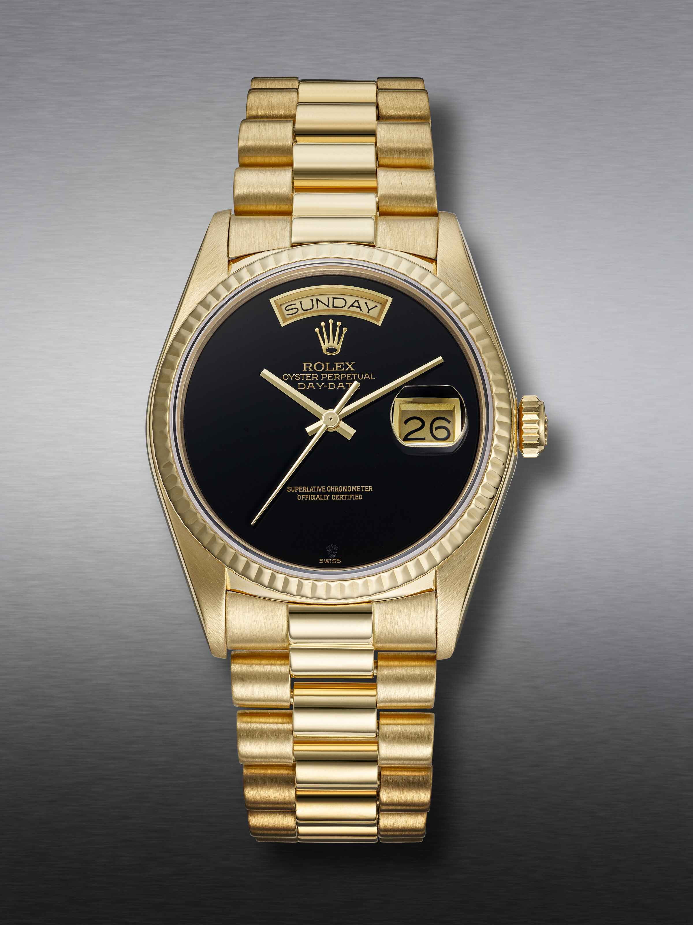 ROLEX, YELLOW GOLD 'DAY-DATE', WITH ONYX DIAL, REF. 18168, | Christie’s