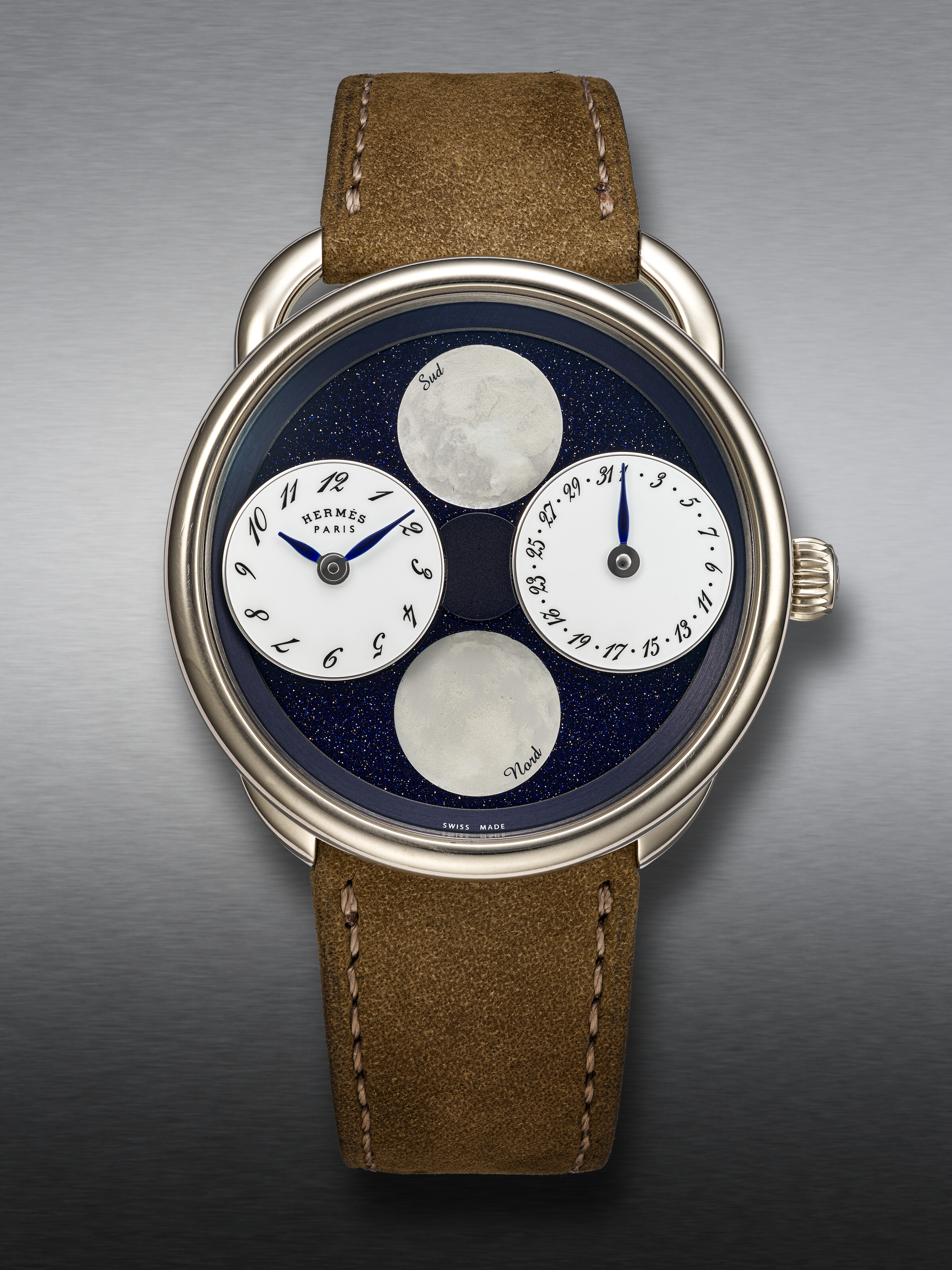 HERMÈS, LIMITED EDITION WHITE GOLD 'ARCEAU L’HEURE DE LA LUNE', WITH ...