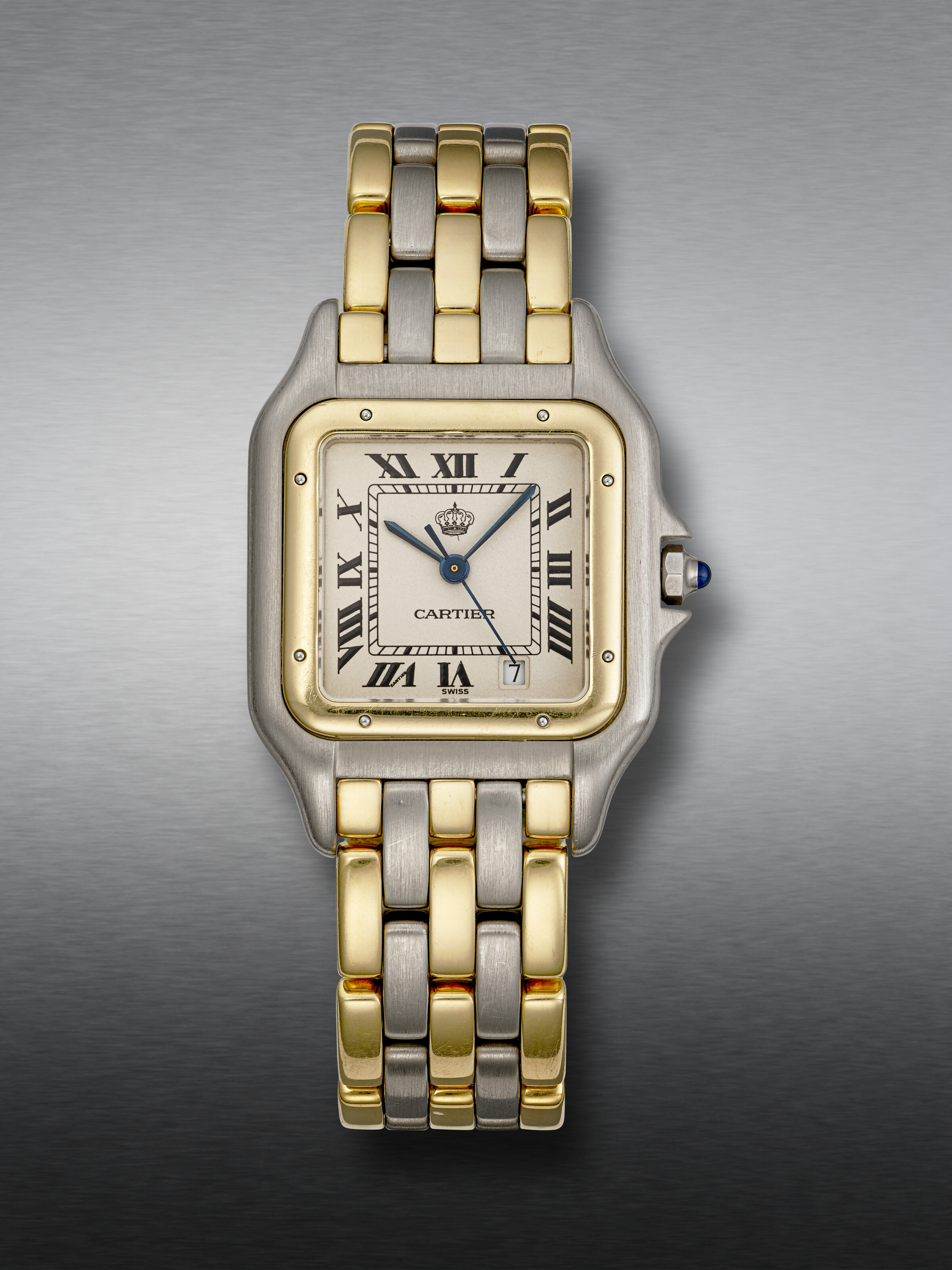 CARTIER, STAINLESS STEEL AND YELLOW GOLD ‘PANTHÈRE’ WITH JORDAN CROWN ...