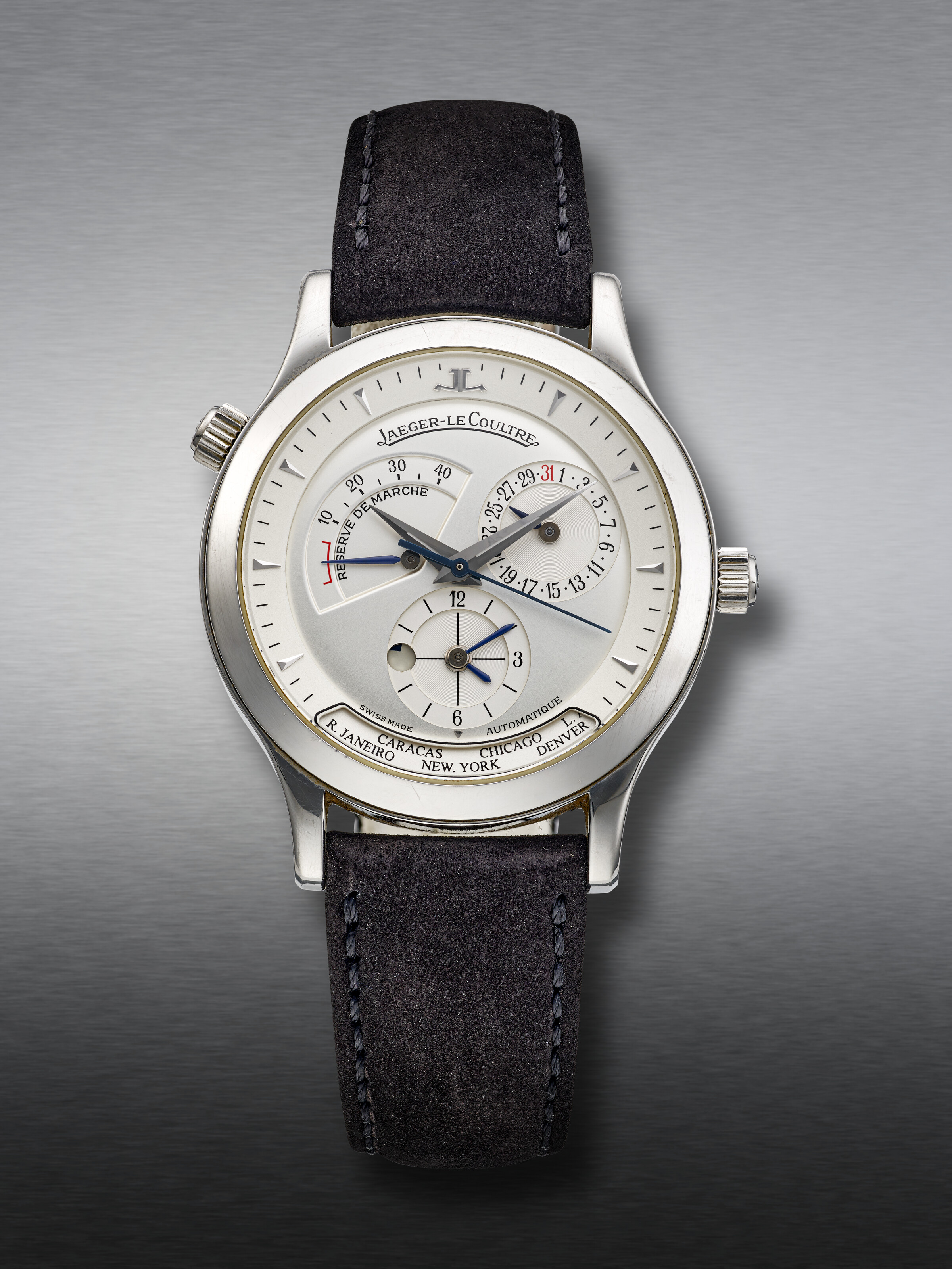 JAEGER-LECOULTRE, STAINLESS STEEL 'MASTER CONTROL GEOGRAPHIC', REF. 142 ...