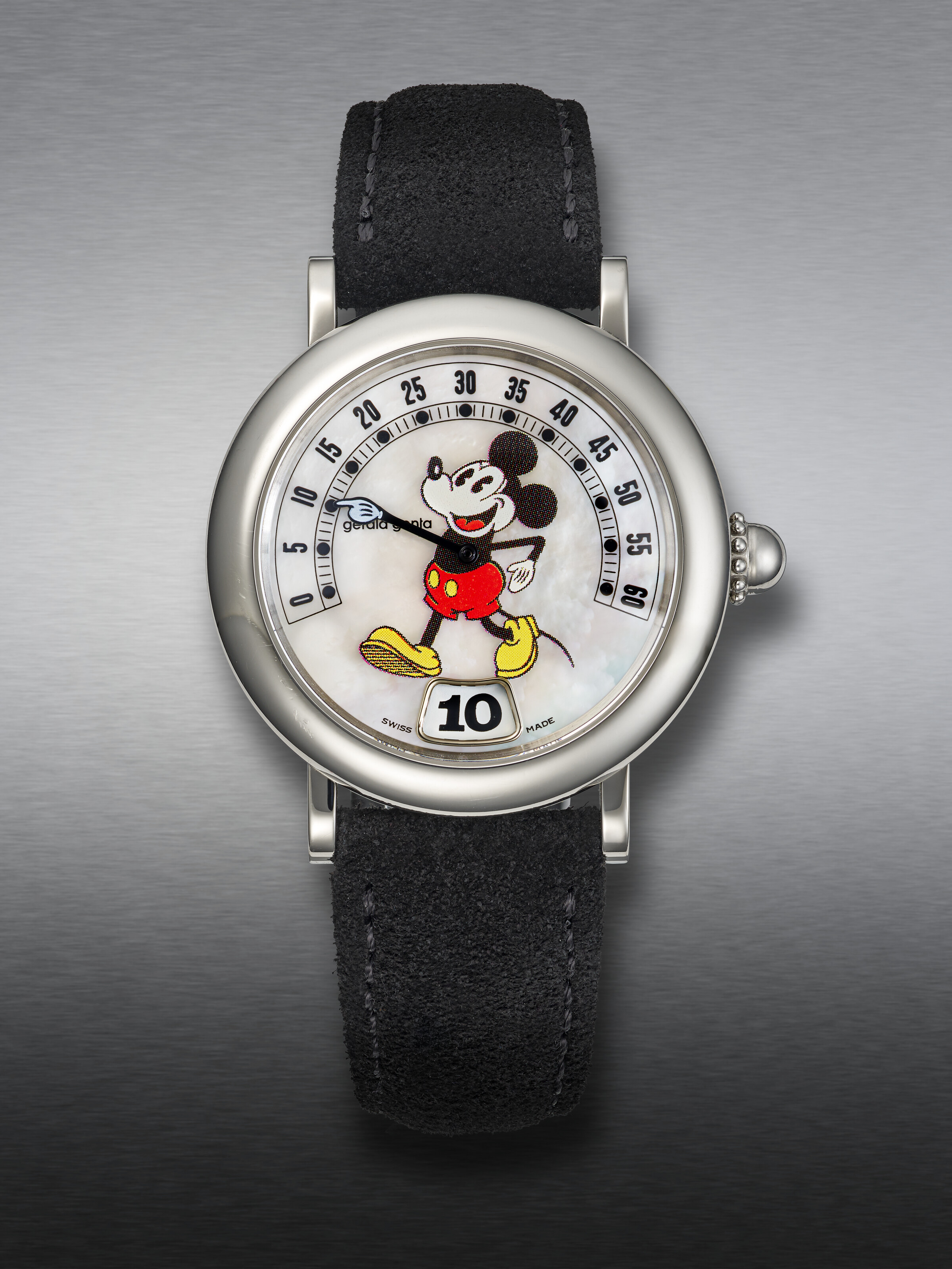 GERALD GENTA, STAINLESS STEEL JUMP HOUR 'RETRO, MICKEY MOUSE', WITH ...