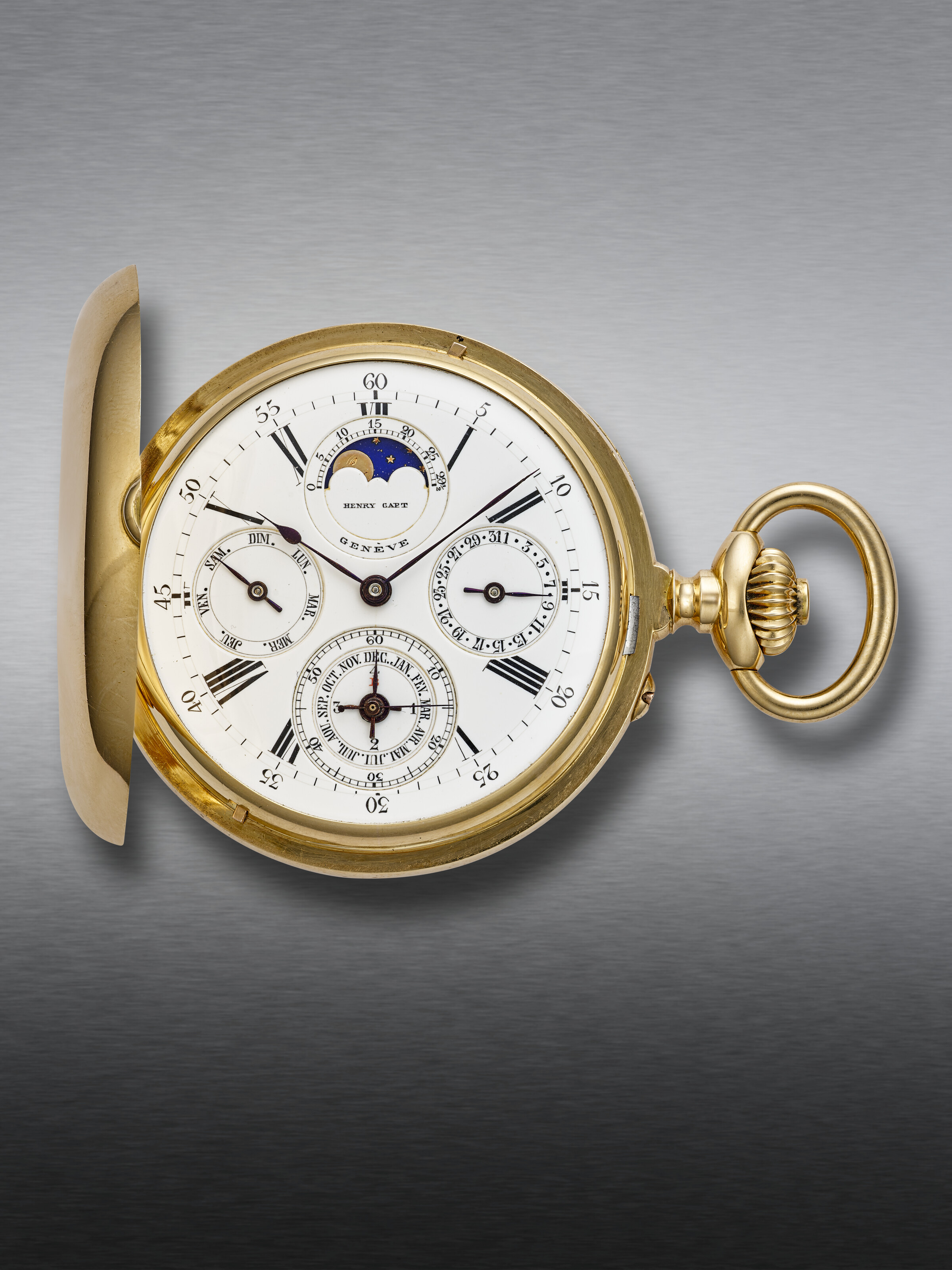 HENRY CAPT, YELLOW GOLD PERPETUAL CALENDAR HUNTER CASE POCKET WATCH ...