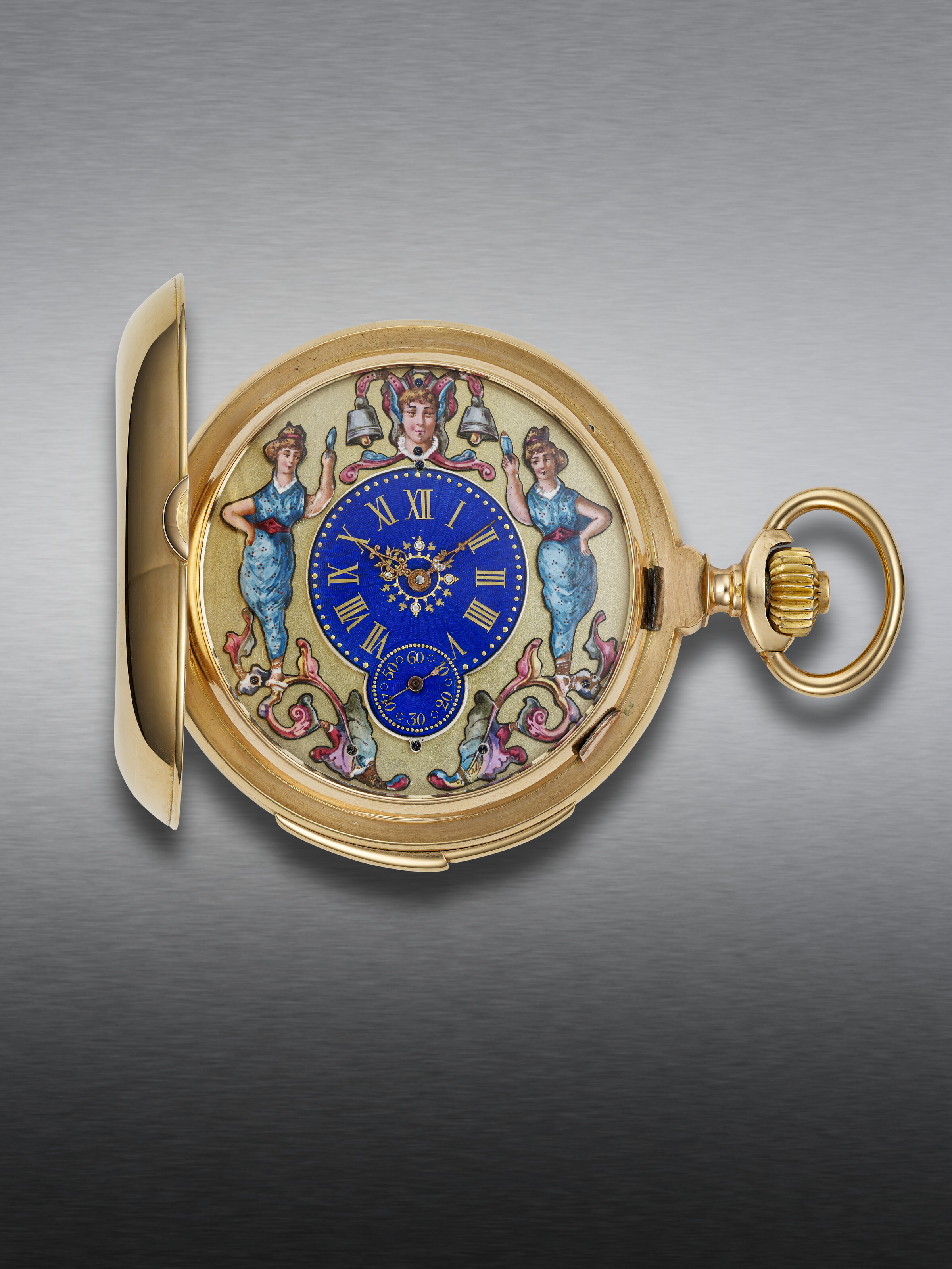 SWISS, A RARE DOUBLE-DIALLED MINUTE REPEATING YELLOW GOLD KEYLESS LEVER ...