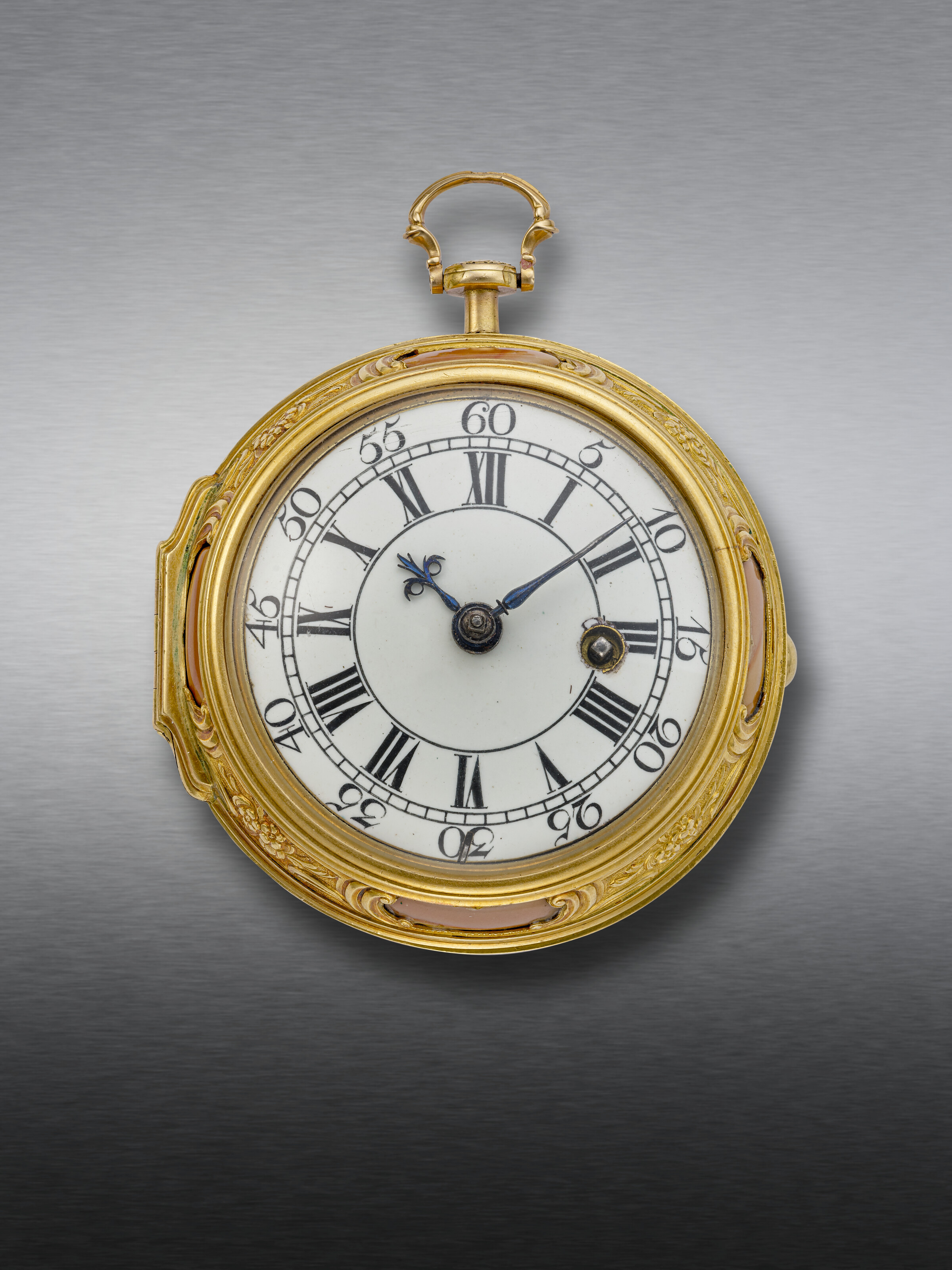 THOMAS HALLY, LONDON, A RARE GOLD REPOUSSÉ AND AGATE MOUNTED VERGE ...