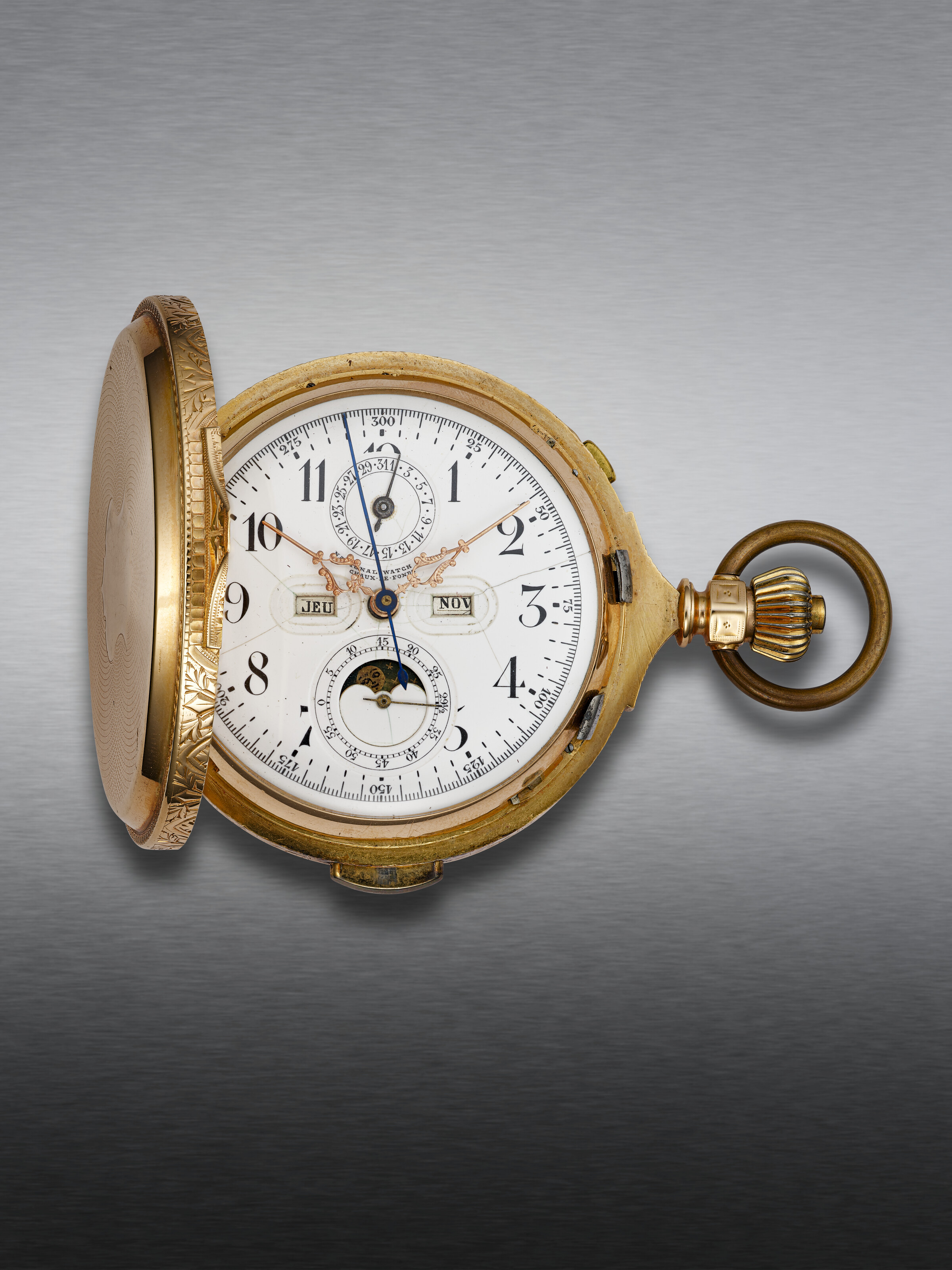 NATIONAL WATCH CO., CHAUX-DE-FONDS, SWISS, A YELLOW GOLD MINUTE ...