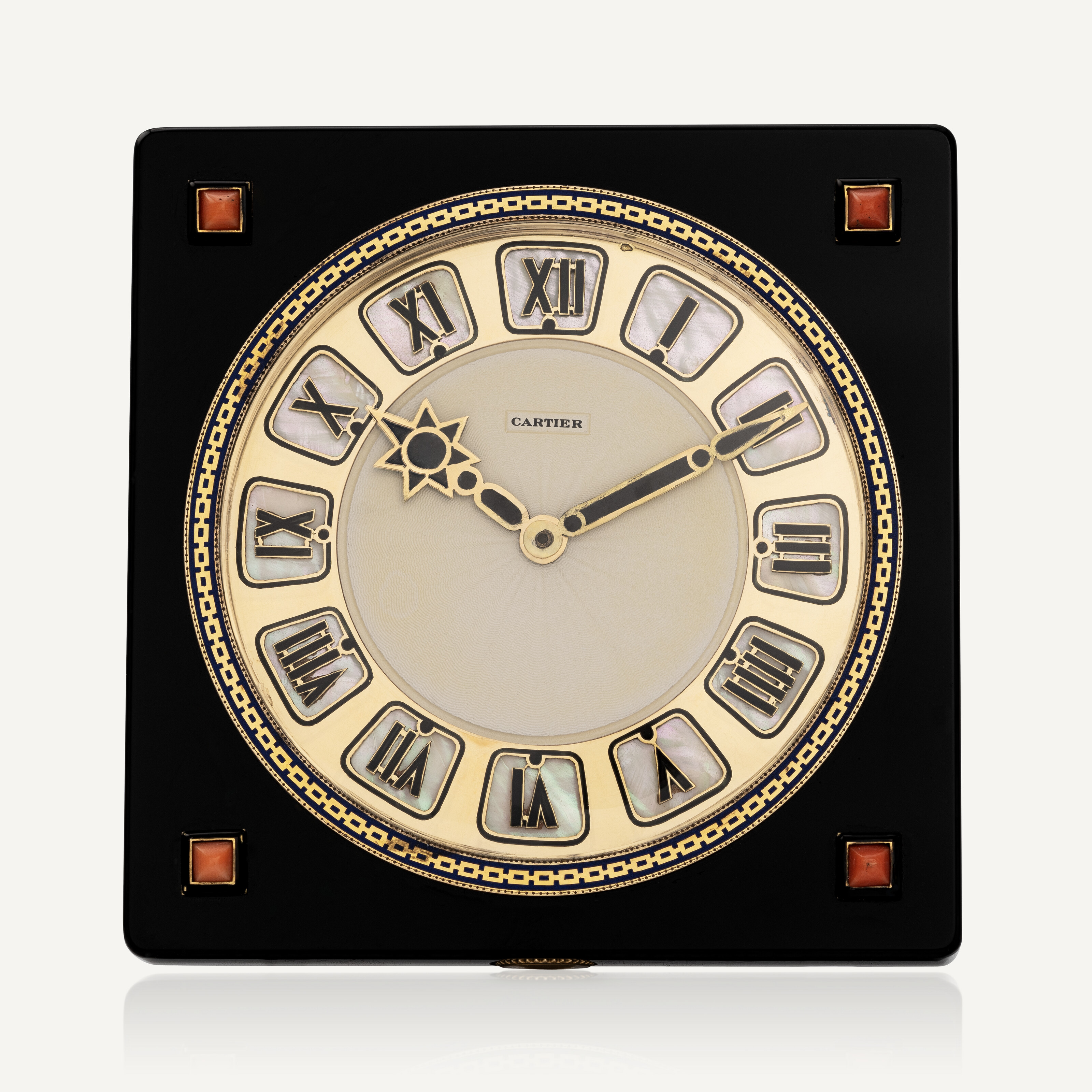 CARTIER ART DECO MULTI-GEM AND ENAMEL CLOCK, | Christie’s