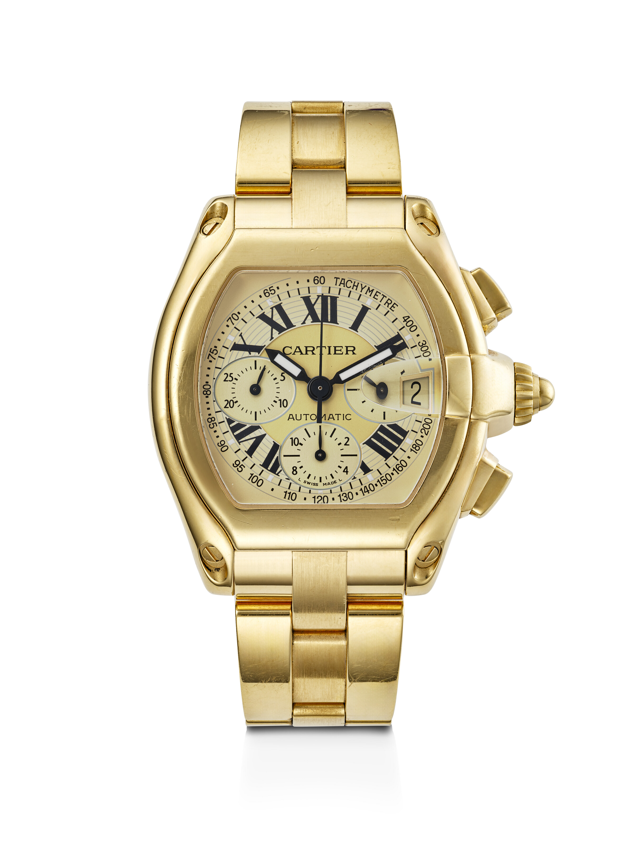 CARTIER, HEAVY YELLOW GOLD CHRONOGRAPH 'ROADSTER', REF. 2619, CASE NO ...