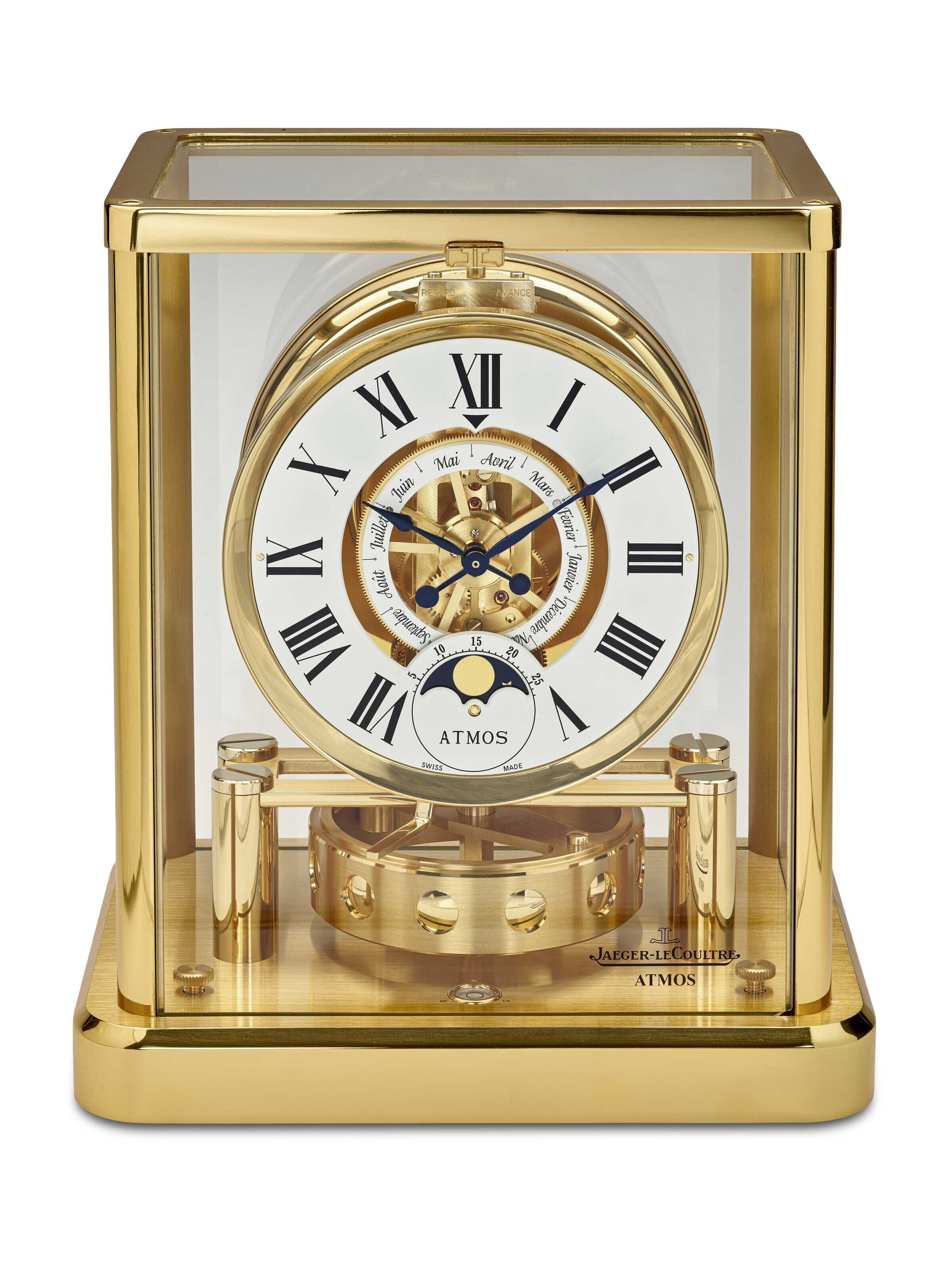 JAEGER-LECOULTRE, GILT BRASS 'ATMOS' TABLE CLOCK, WITH MONTH AND MOON ...