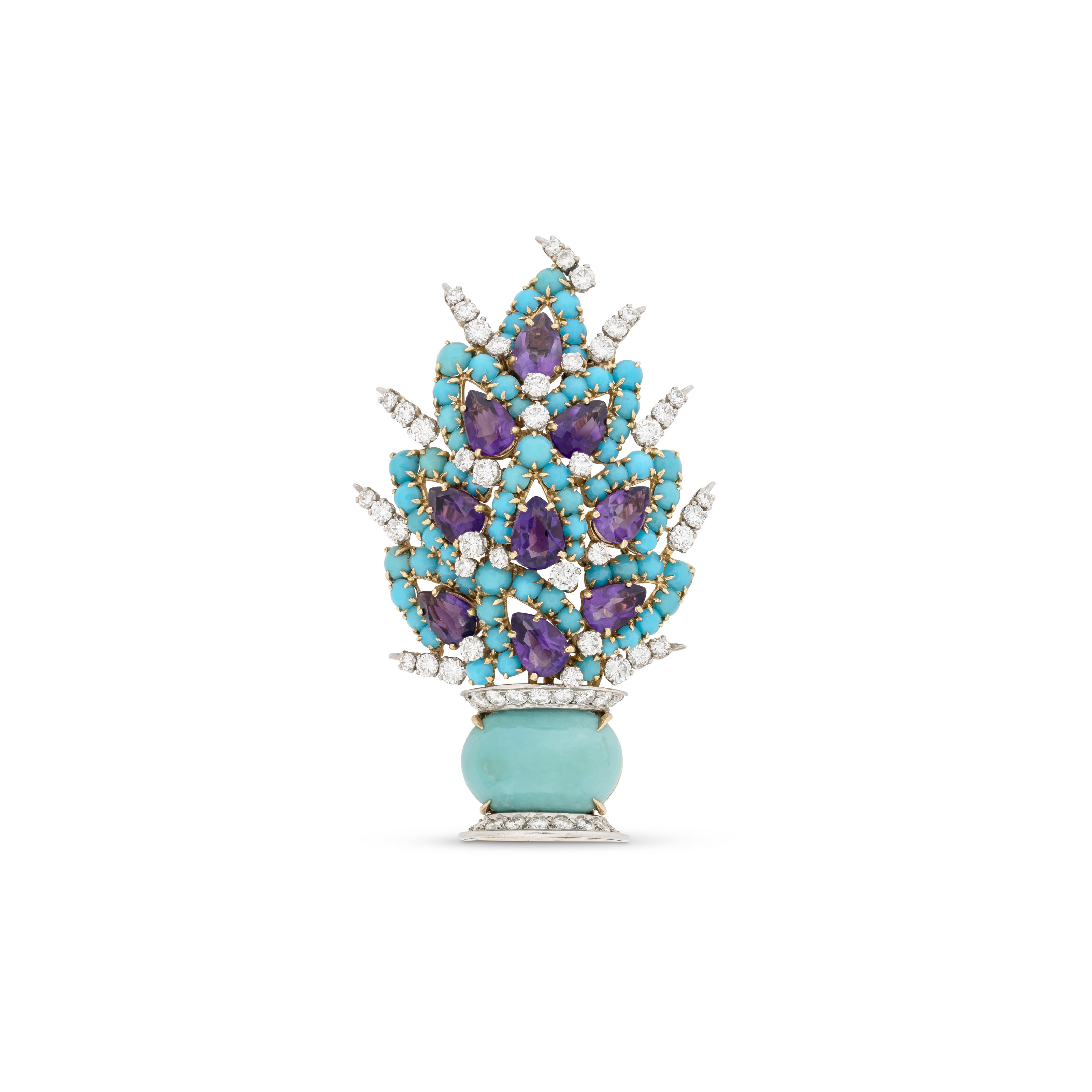 BULGARI TURQUOISE, AMETHYST AND DIAMOND 'GIARDINETTO' BROOCH, | Christie’s