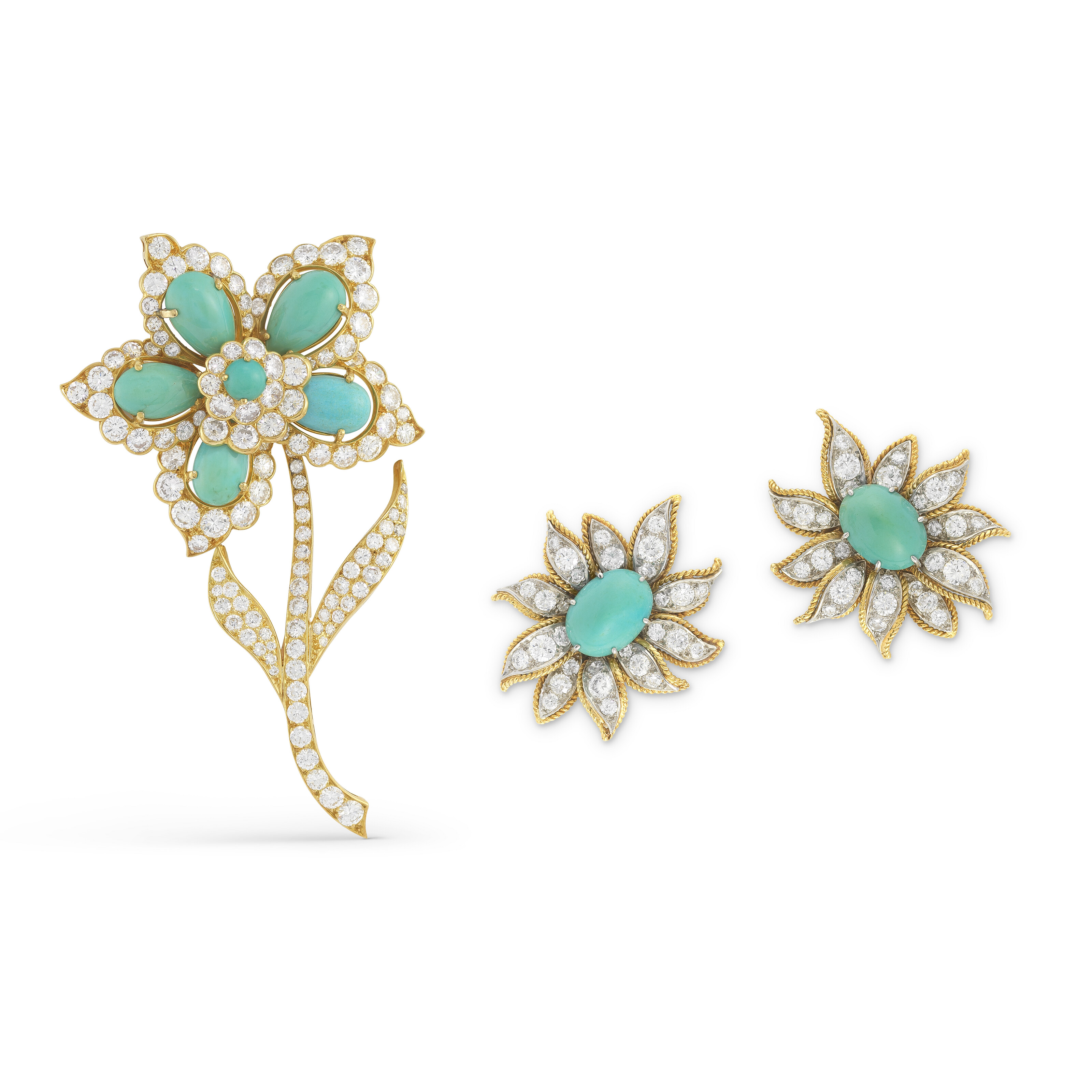 VAN CLEEF & ARPELS MID-20TH CENTURY SET OF TURQUOISE AND DIAMOND ...