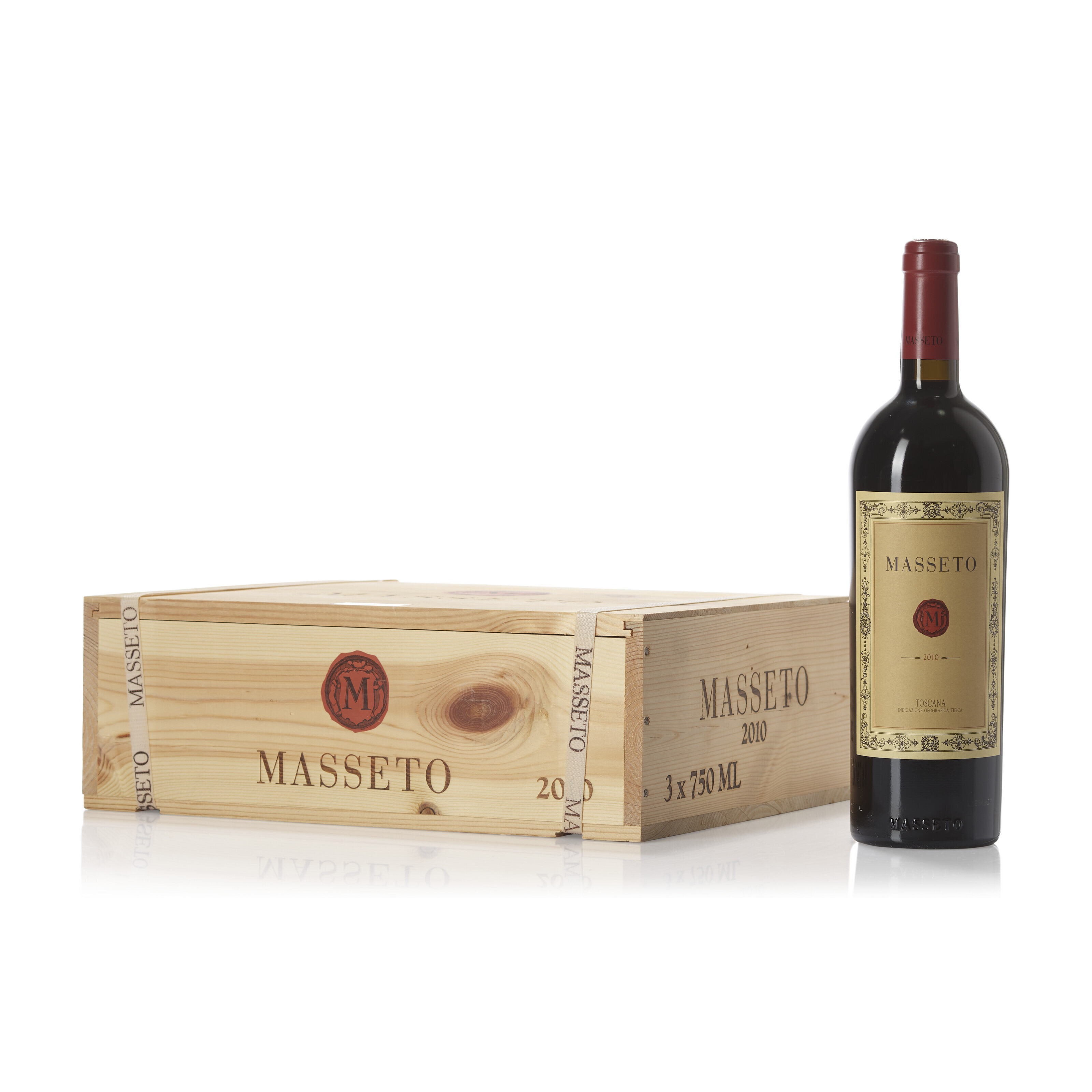 Masseto 2010, Tuscany3 bottles in banded original wooden case. 1 bottle ...