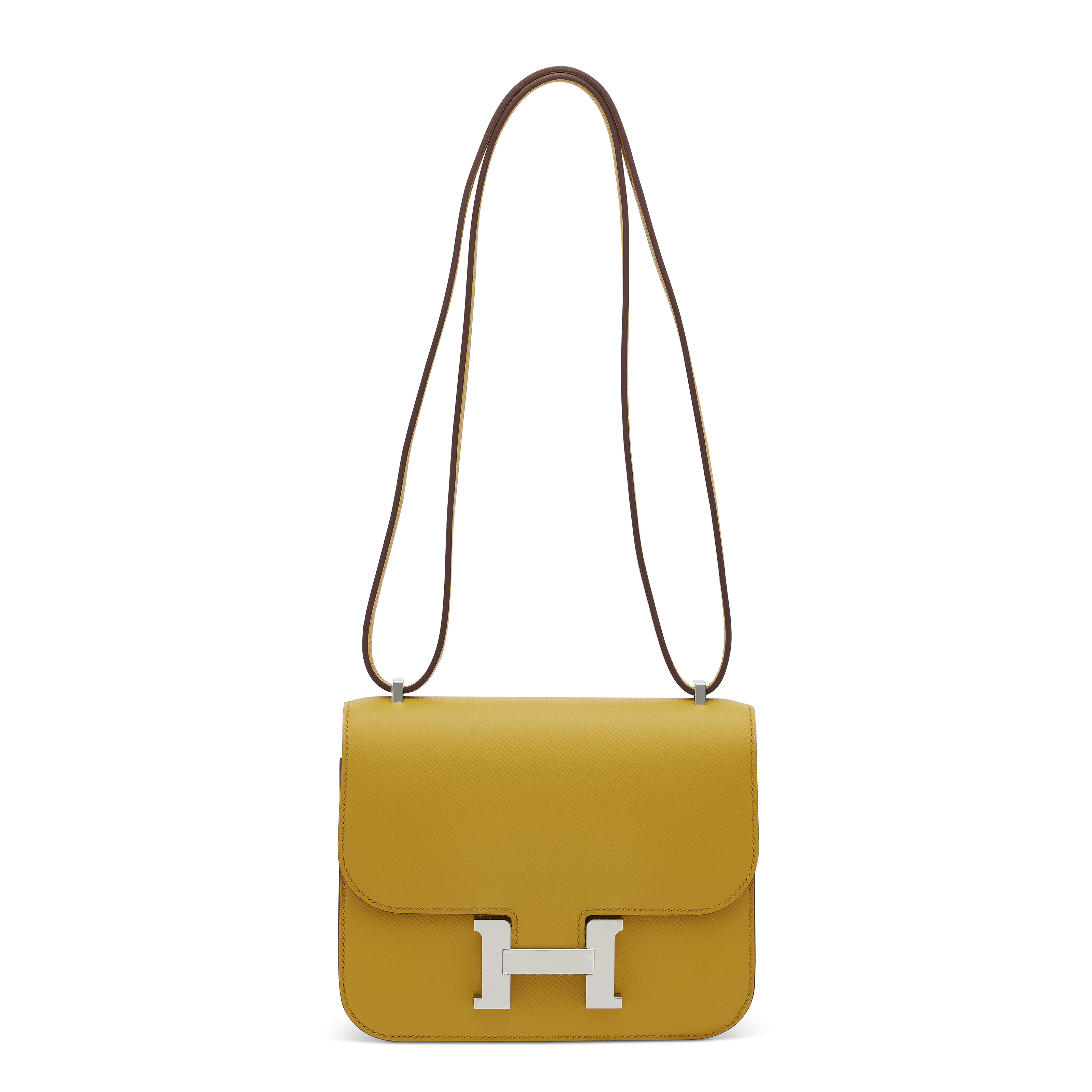 A JAUNE AMBRE EPSOM LEATHER MINI CONSTANCE 18 WITH PALLADIUM HARDWARE ...