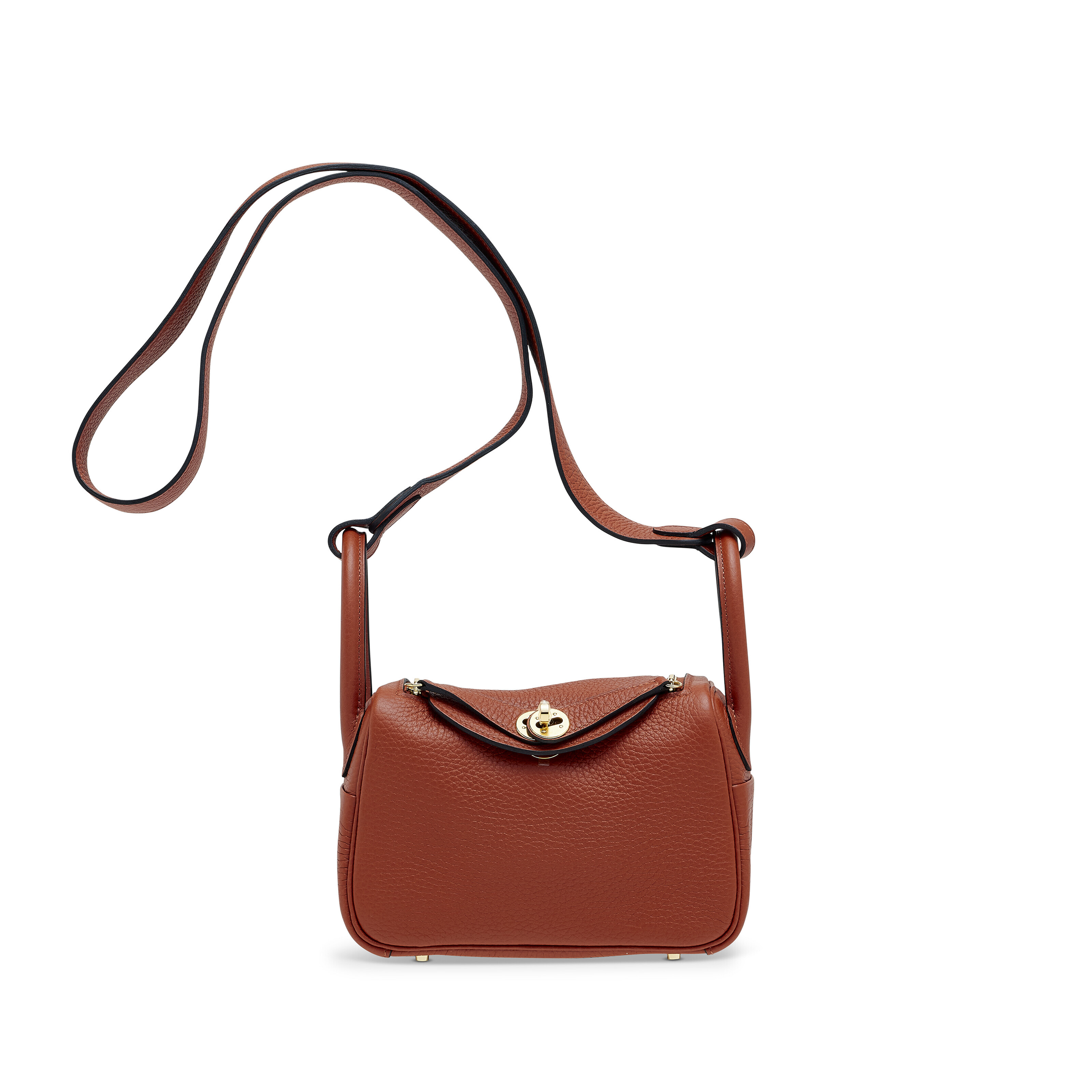 A CUIVRE CLÉMENCE LEATHER MINI LINDY 19 WITH GOLD HARDWARE, HERMÈS ...