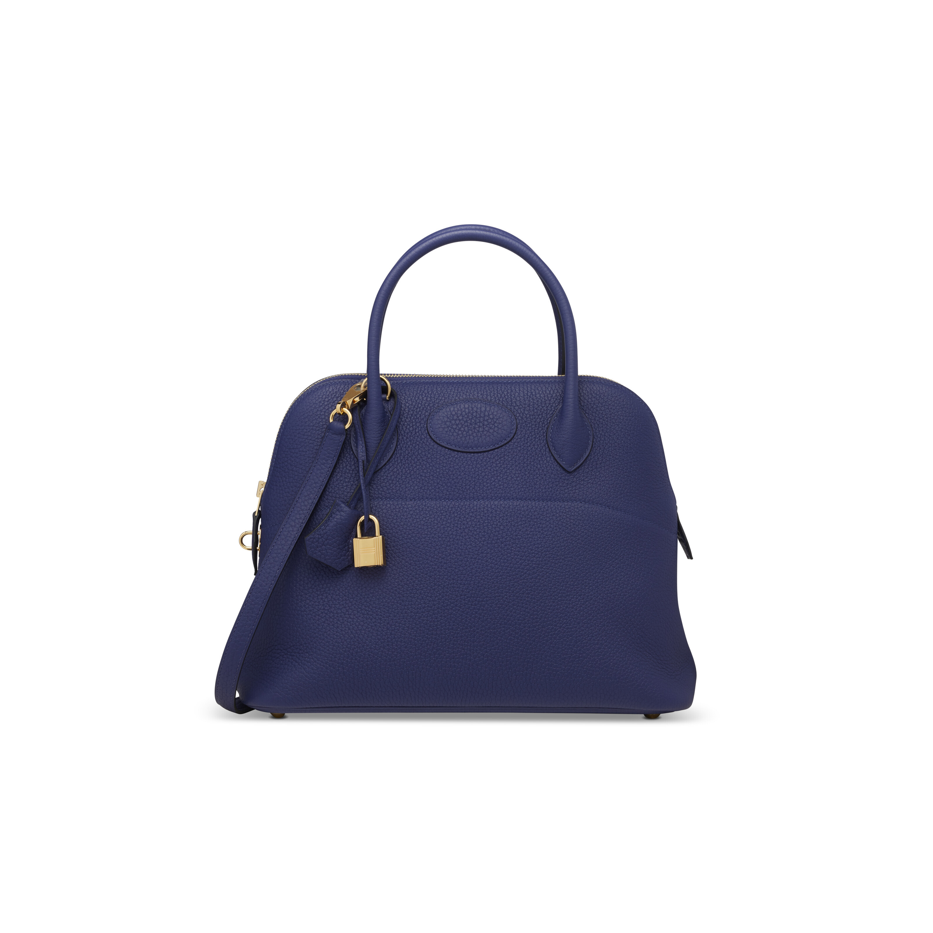 A BLEU ENCRE CLÉMENCE LEATHER BOLIDE 31 WITH GOLD HARDWARE, HERMÈS ...
