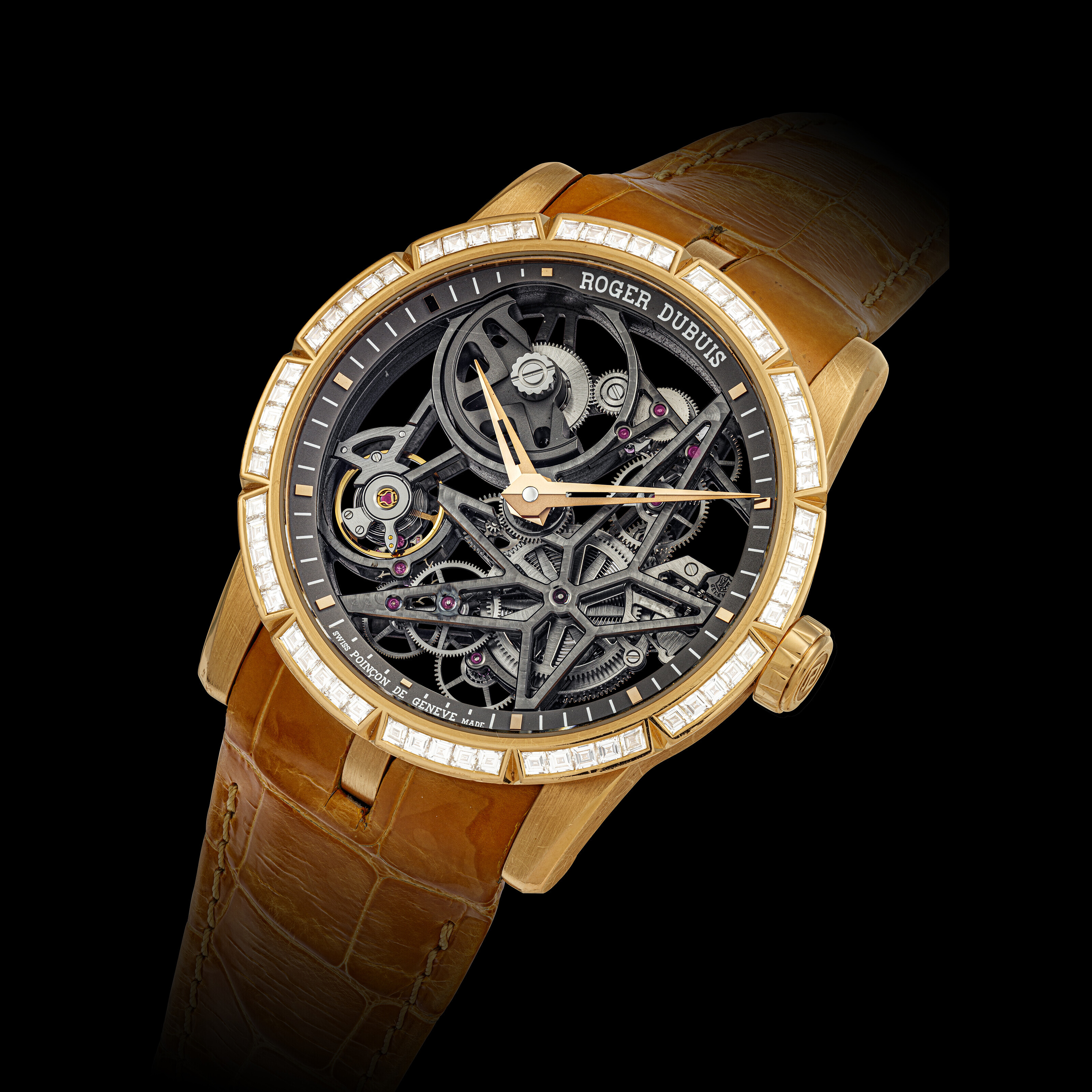 ROGER DUBUIS, PINK GOLD AND BAGUETTE CUT DIAMOND-SET EXCALIBUR, CASE NO ...