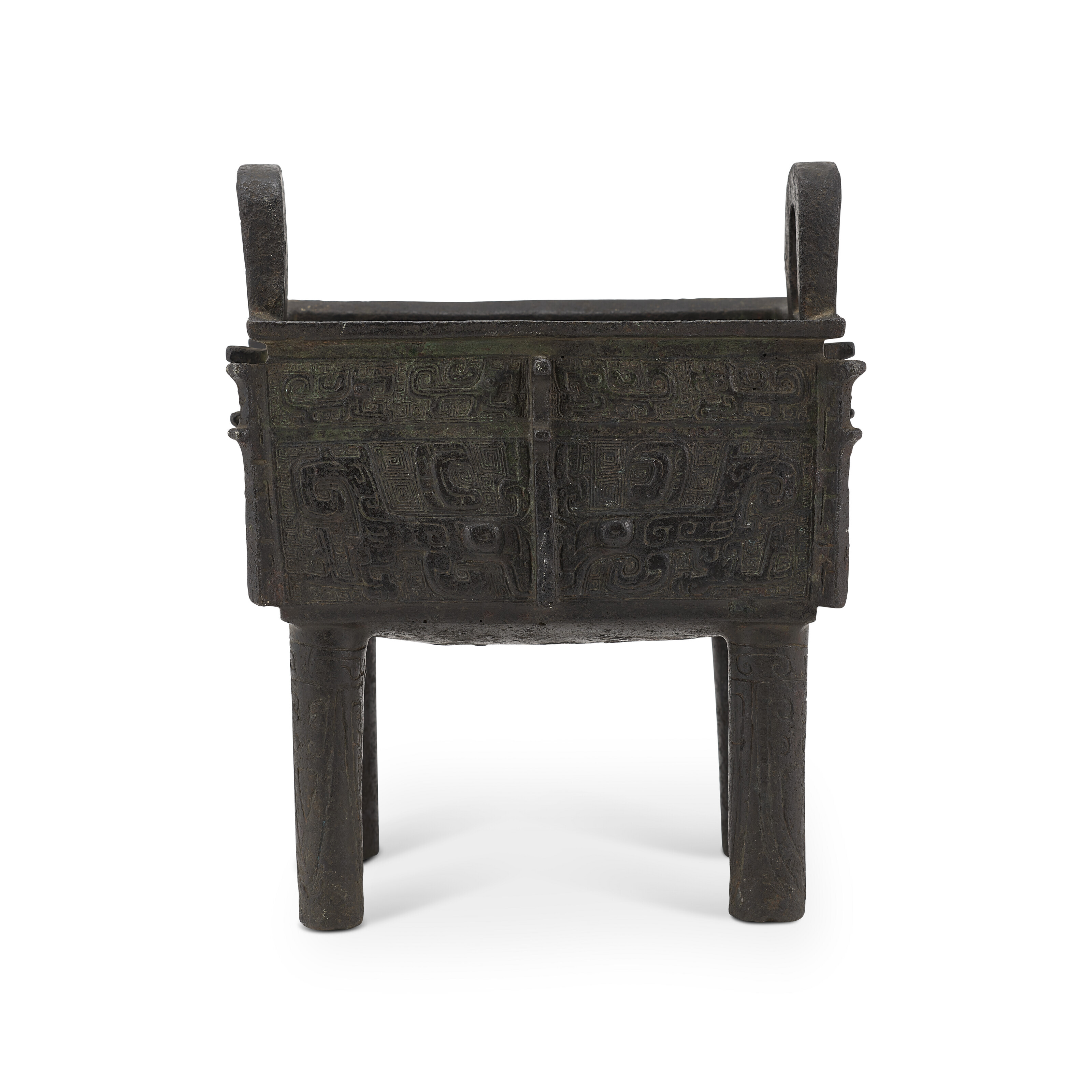 A BRONZE RITUAL RECTANGULAR FOOD VESSEL, FANGDING, EARLY WESTERN ZHOU ...