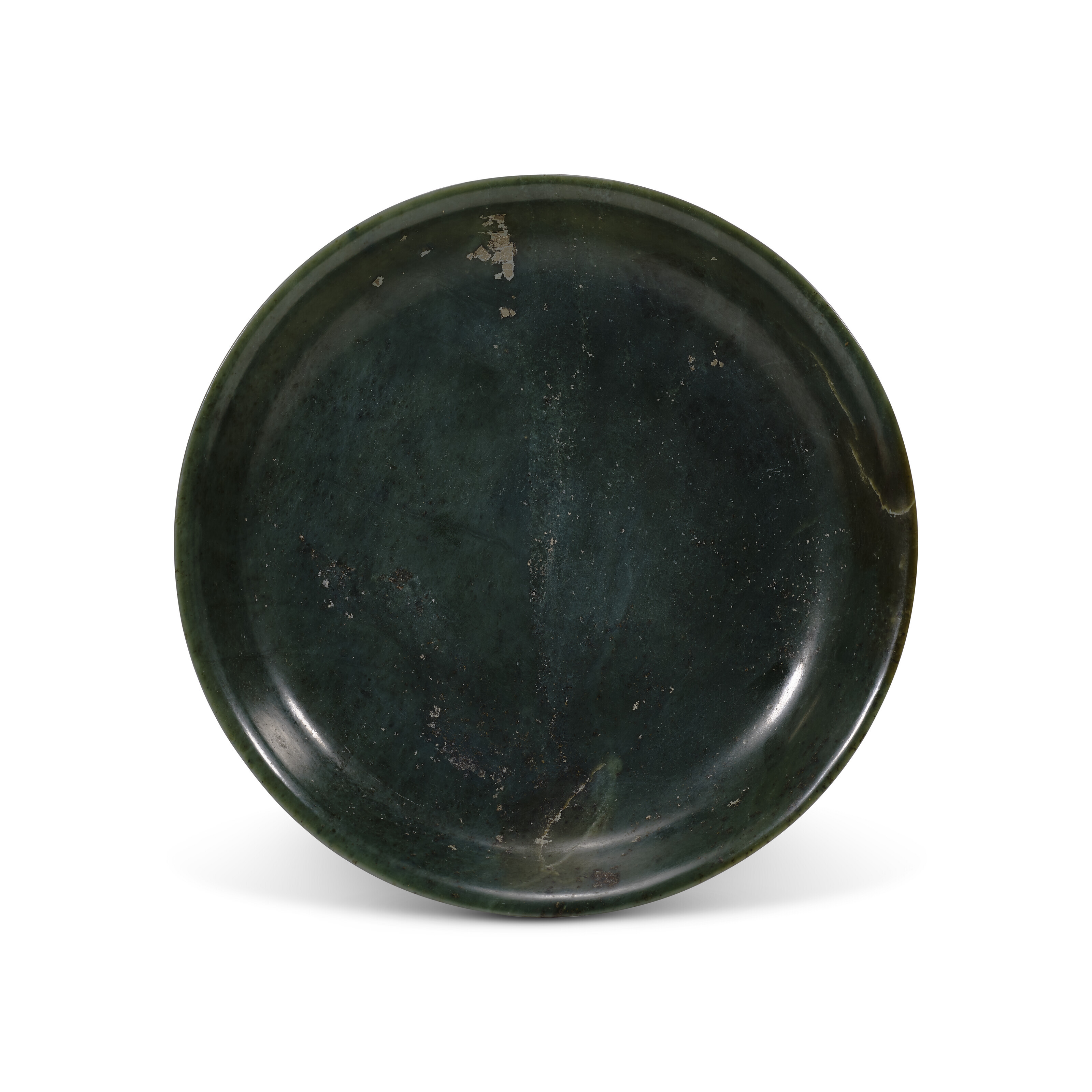 A SPINACH GREEN JADE DISH, JIAQING INCISED SIX-CHARACTER MARK AND OF ...