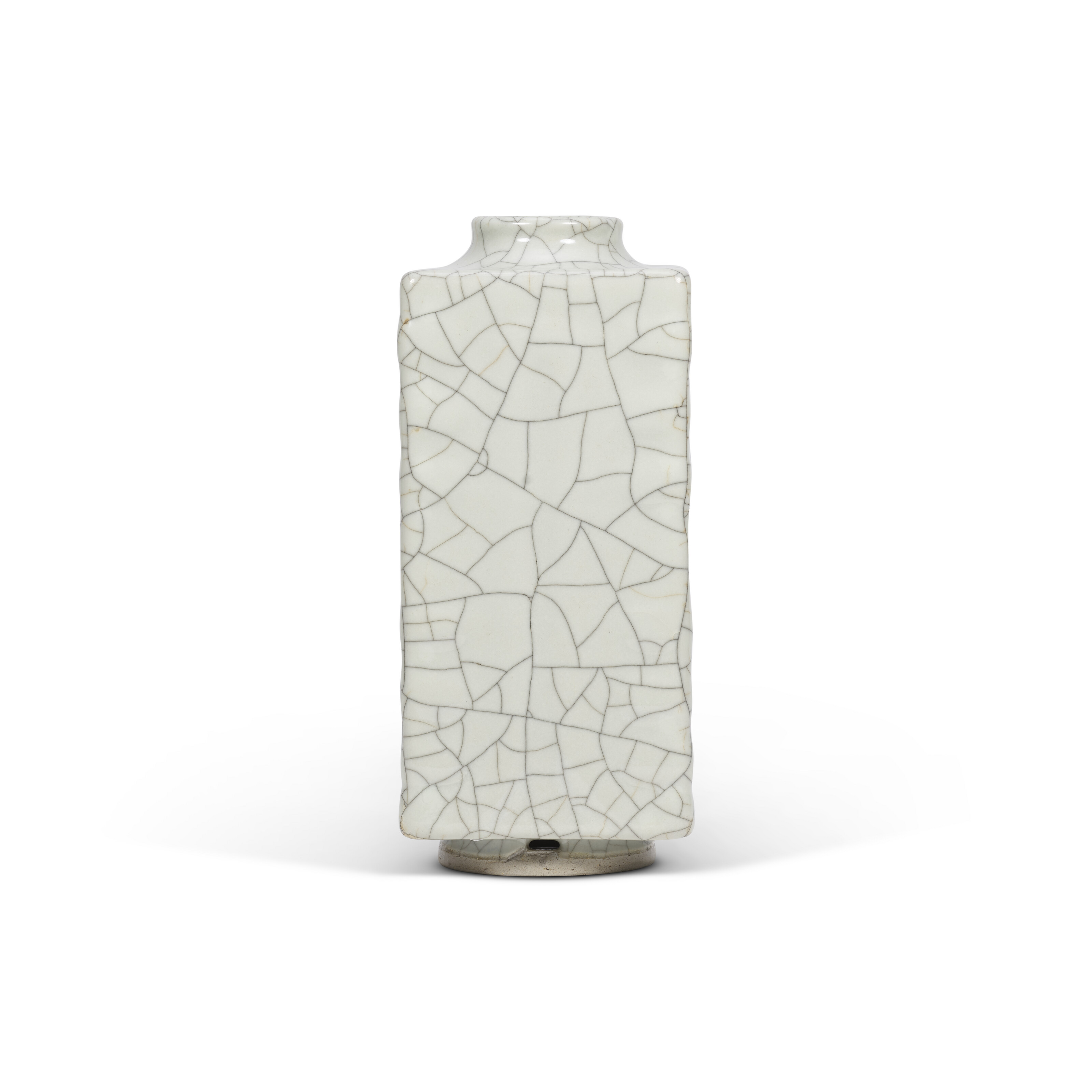 A GE-TYPE GLAZED CONG-FORM VASE, QIANLONG SIX-CHARACTER SEAL MARK IN ...