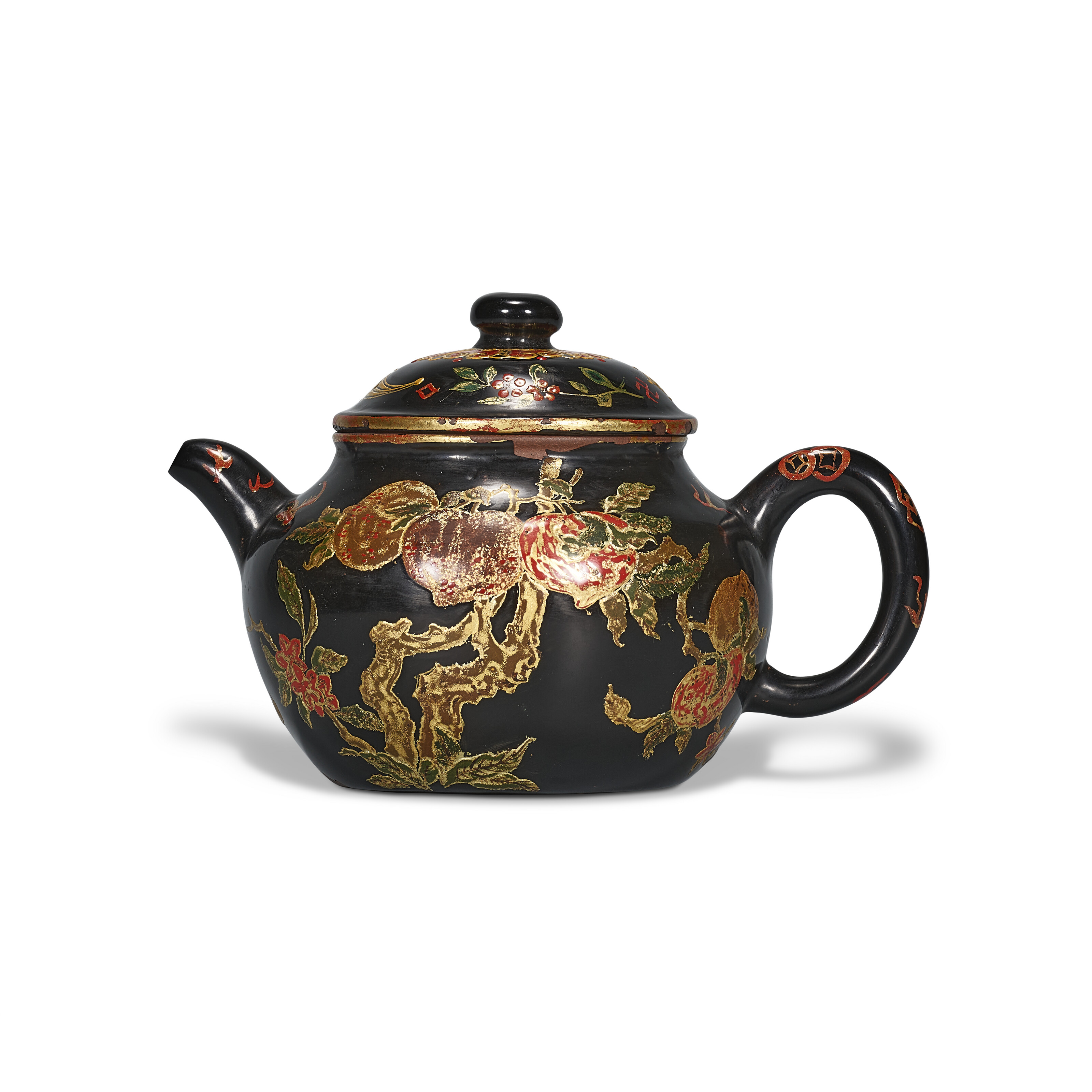 A LACQUERD PAINTED ‘FRUIT’ ZISHA TEA POT, QING DYNASTY (1644-1911 ...