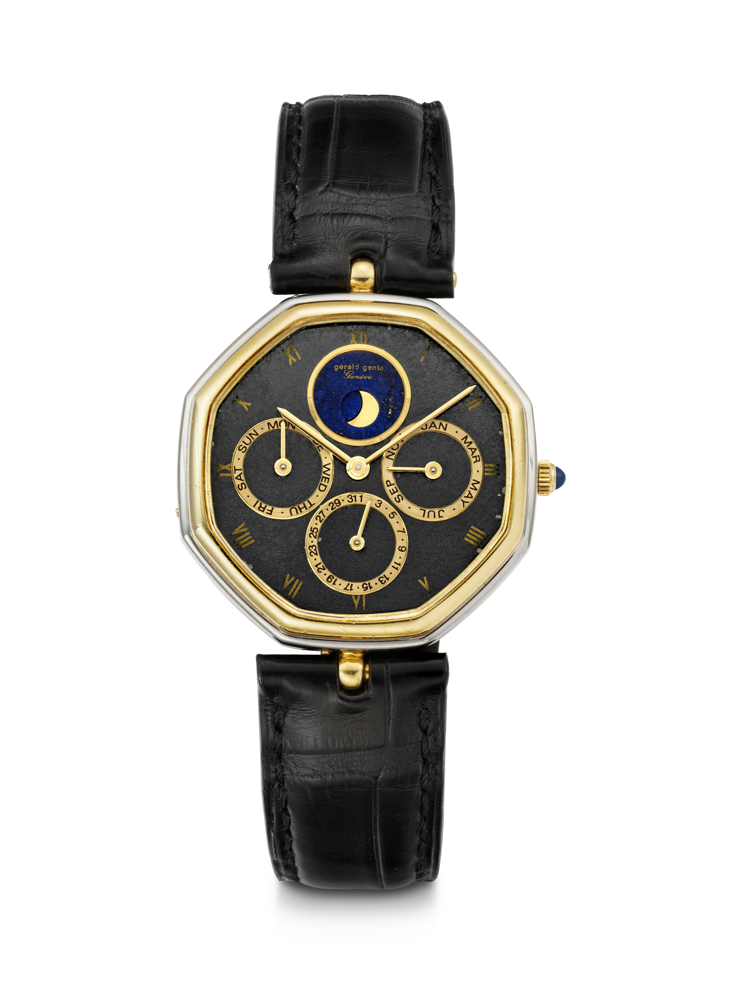 GERALD GENTA, TWO-TONE GOLD AUTOMATIC PERPETUAL CALENDAR WRISTWATCH ...