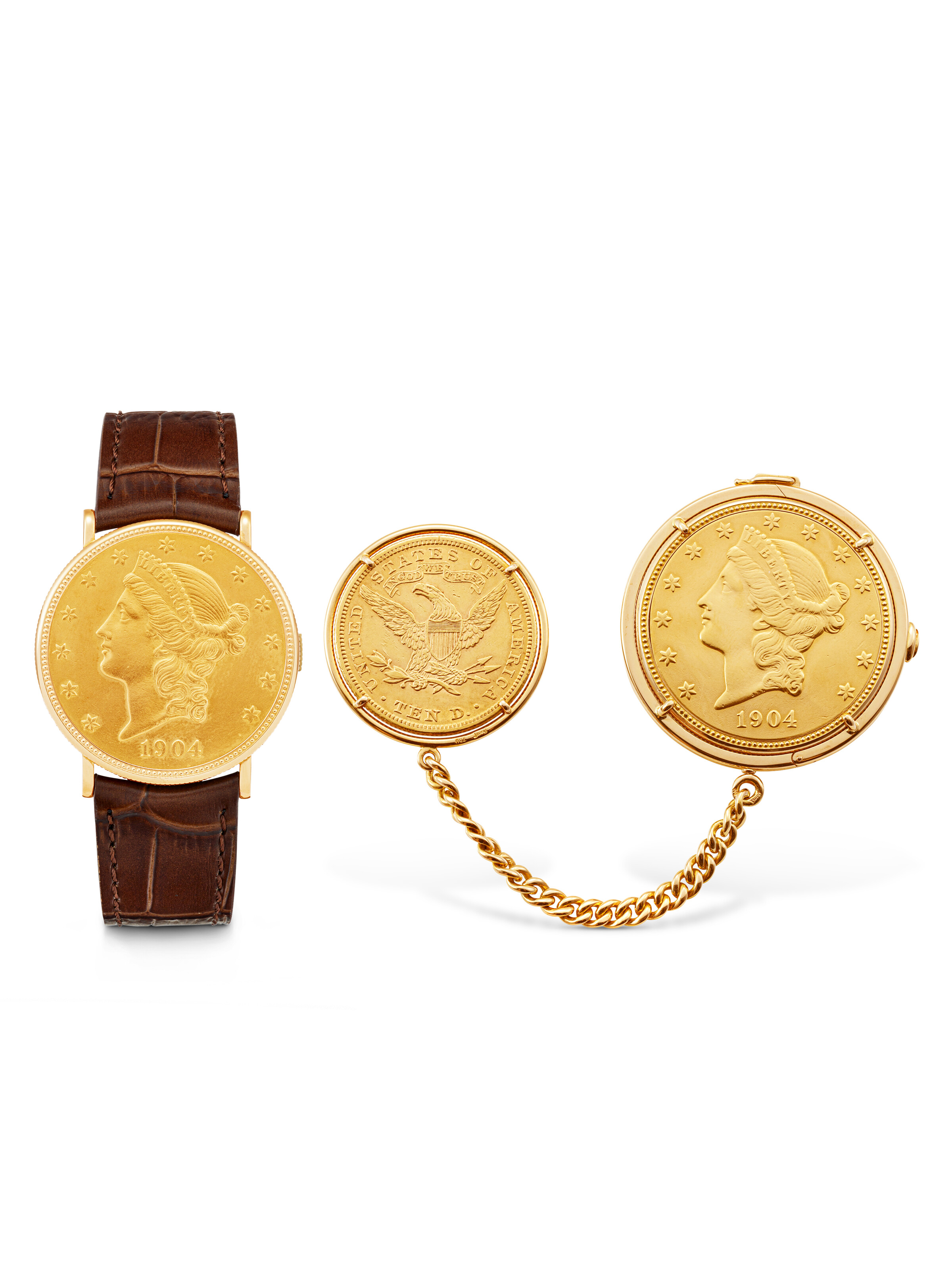 PIAGET, USA 10 DOLLAR COIN POCKET WATCH AND WRISTWATCH, POCKET WATCH ...