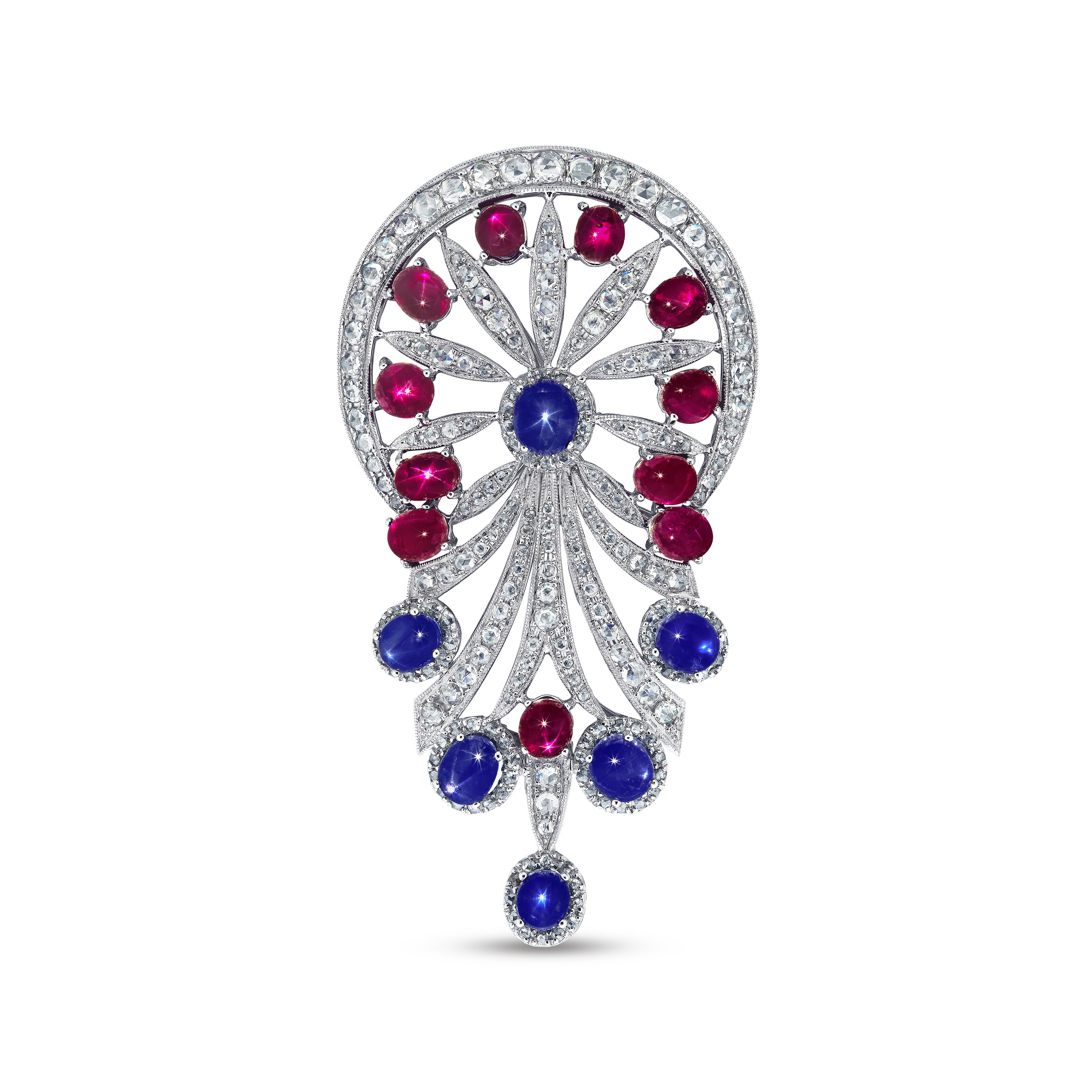 NO RESERVE – STAR RUBY, STAR SAPPHIRE AND DIAMOND BROOCH/PENDANT ...